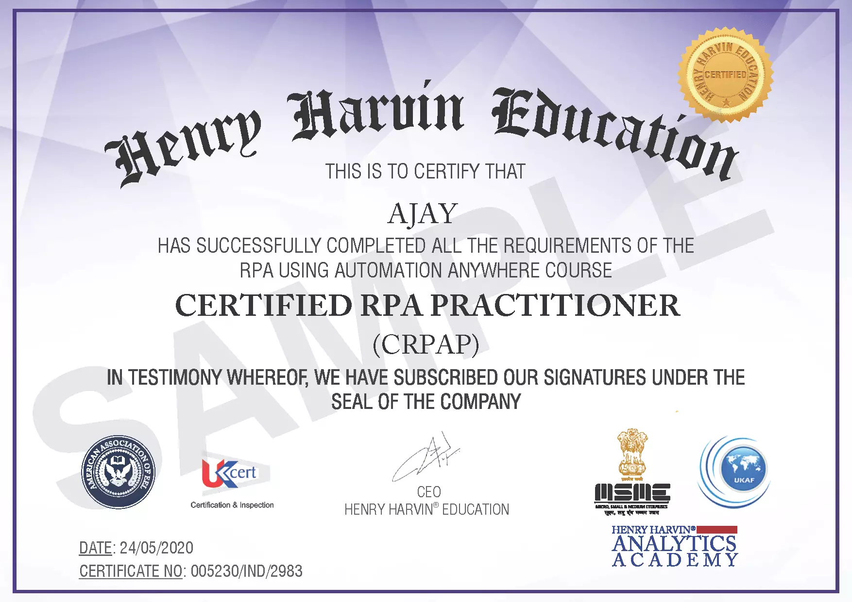 RPA Certification Course and Training Online- Henry Harvin®