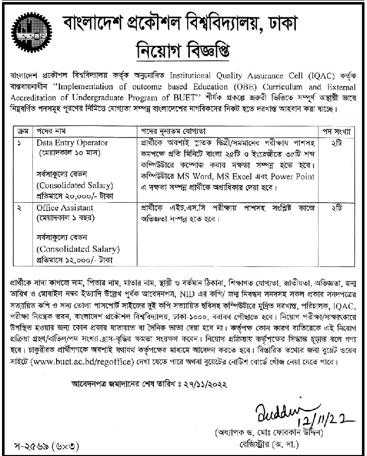 Bangladesh Engineering University and Technology Job Circular - Edaning