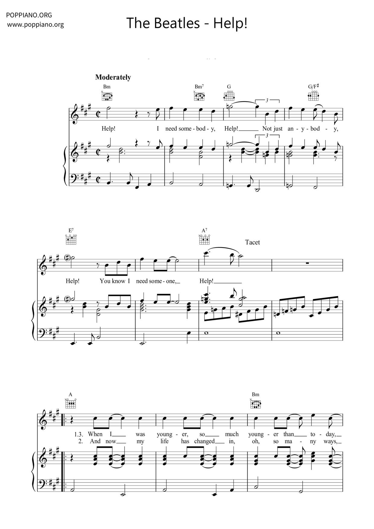The Beatles-Help! Sheet Music pdf, -ヘルプ！ 楽譜 - Free Score Download ★