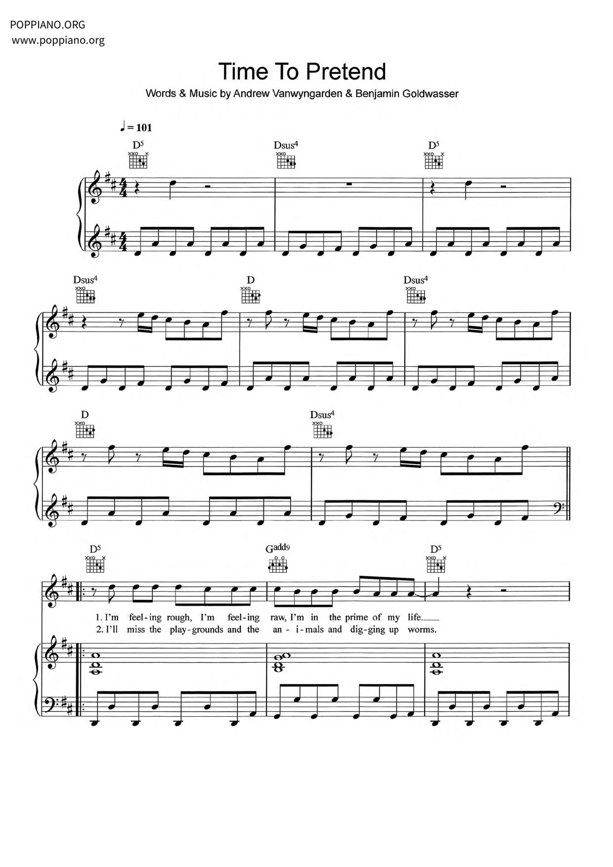 MGMT-Time To Pretend Sheet Music pdf, - Free Score Download ★