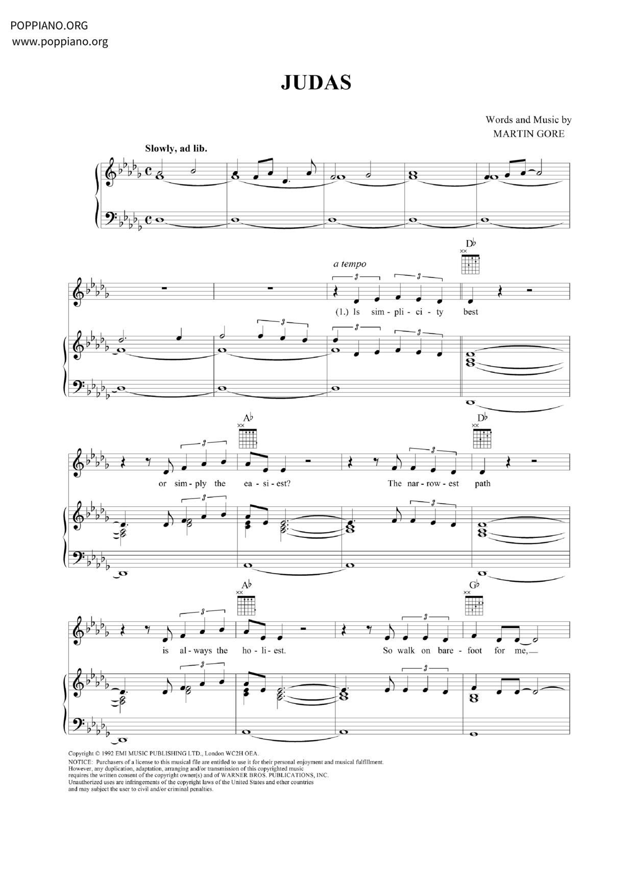 Depeche Mode-Judas Sheet Music pdf, - Free Score Download ★
