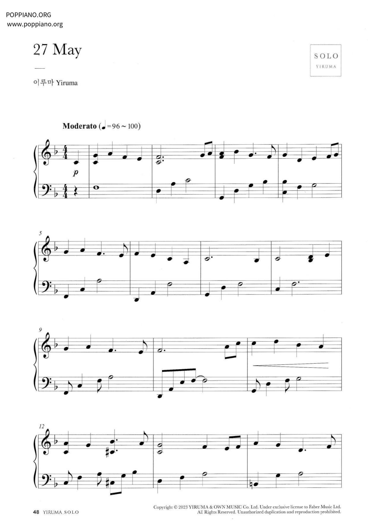 Yiruma-27 May Sheet Music pdf, - Free Score Download ★