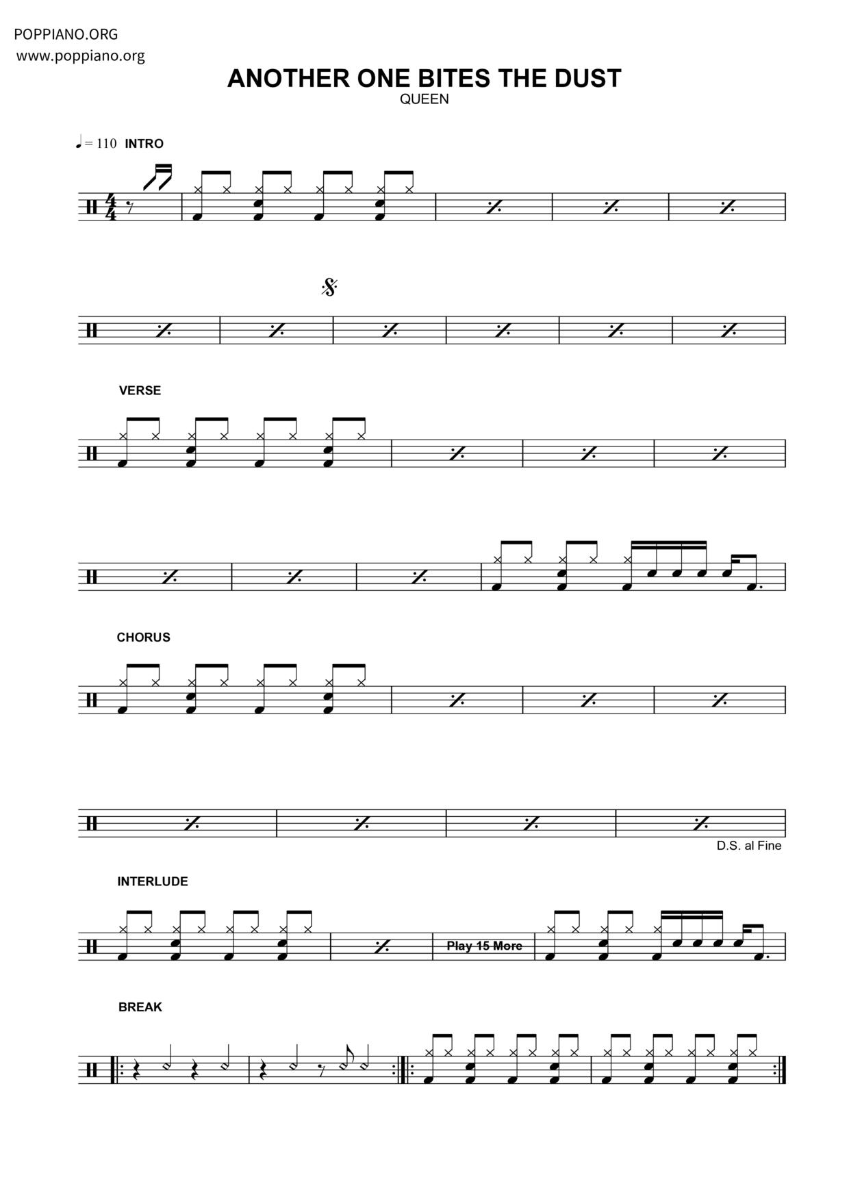 Queen-Another One Bites The Dust Drum Tab pdf, - Free Score Download ★