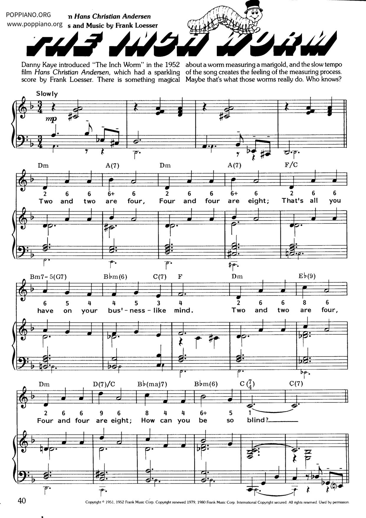 Nursery Rhymes ABC-The Inch Worm Sheet Music pdf, - Free Score Download ★