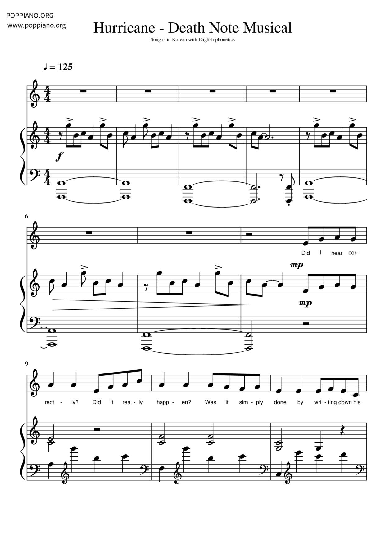 Griffin Puatu-Hurricane (From "Death Note: The Musical") 琴譜pdf-POPPIANO ...