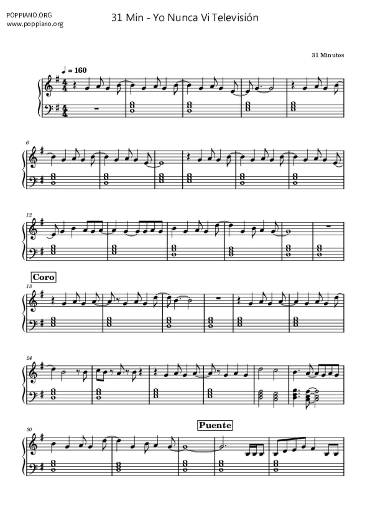 31 Min-Yo Nunca Vi Televisión Sheet Music pdf, - Free Score Download ★