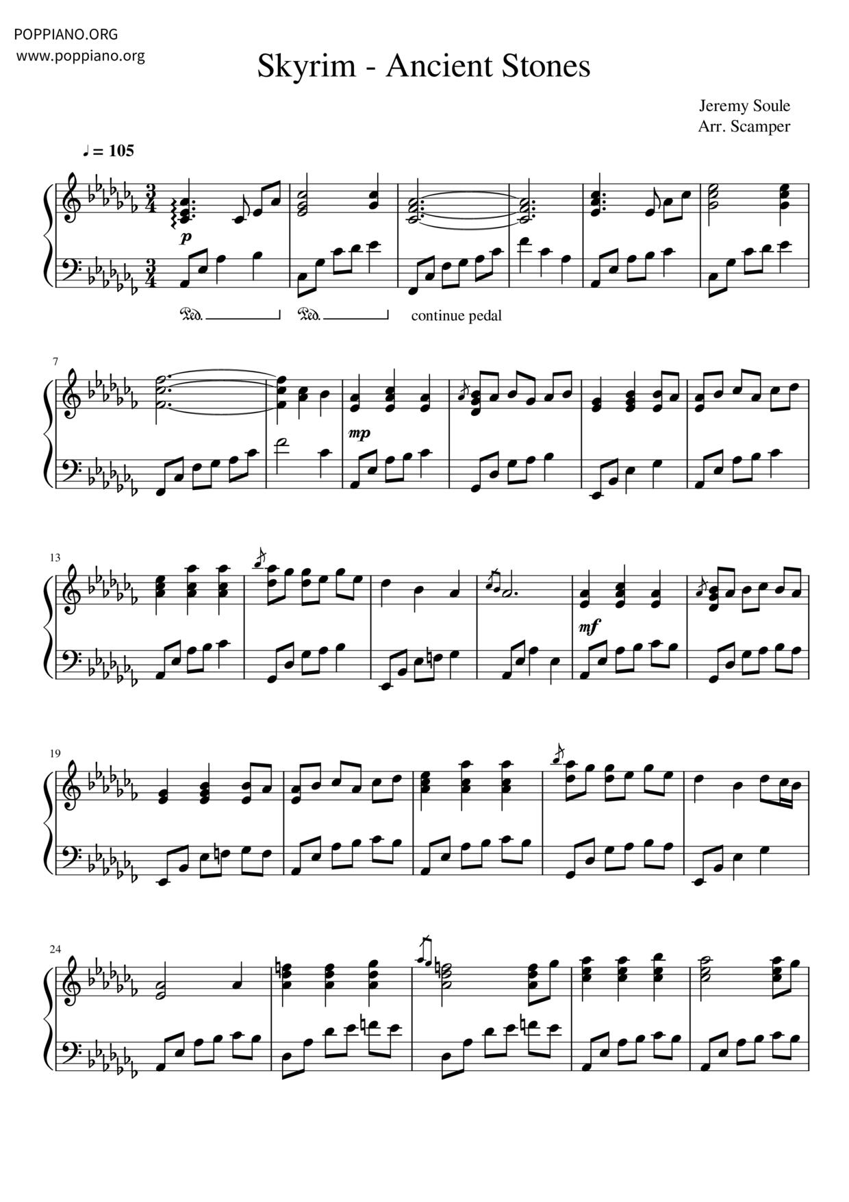 Jeremy Soule-Ancient Stones 琴譜pdf-POPPIANO.ORG 琴譜下載 ★