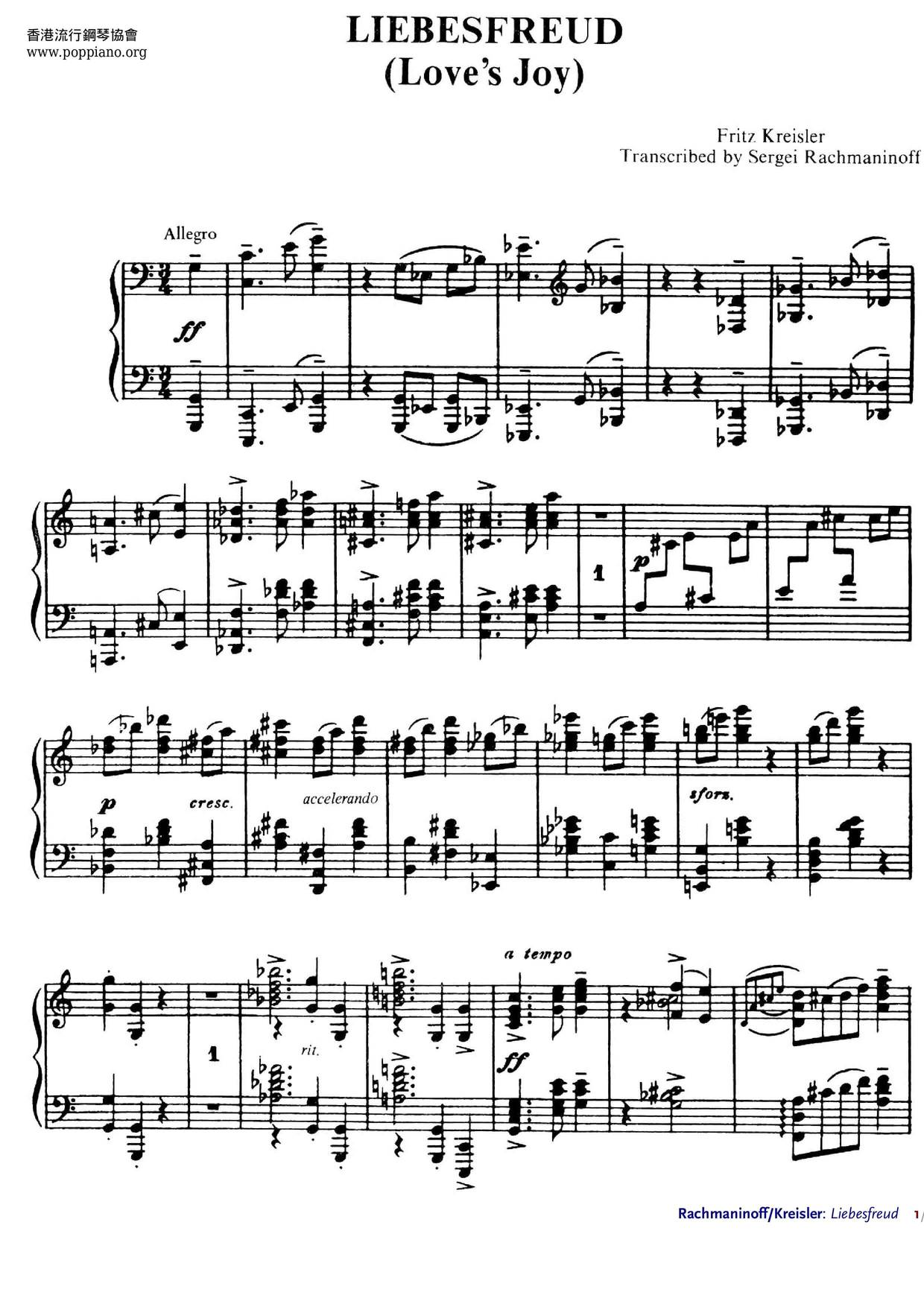 Fritz Kreisler-愛之喜 Liebesfreud Sheet Music pdf, - Free Score Download ★