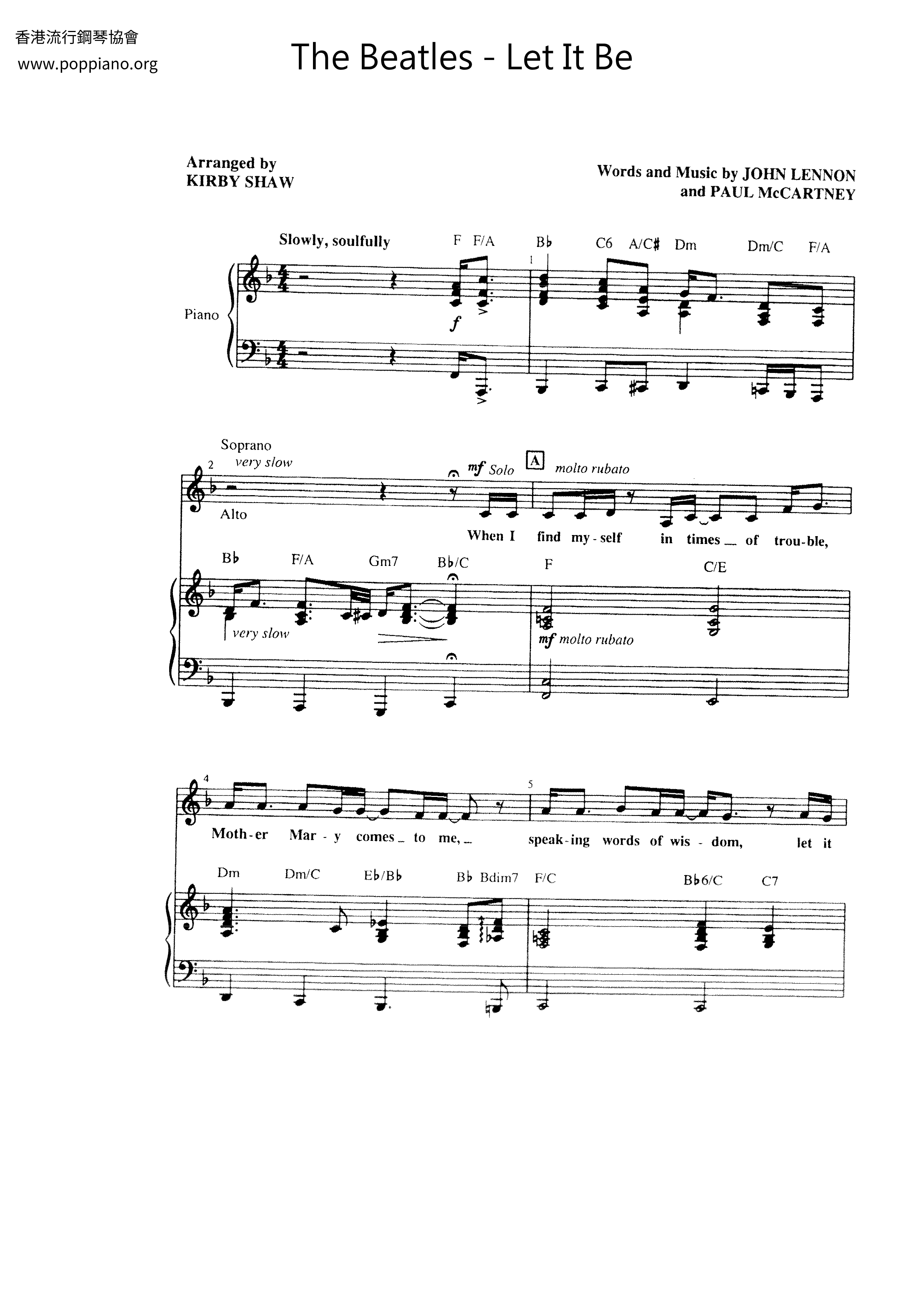 The Beatles-Let It Be Sheet Music pdf, -レット・イット・ビー 악보 - Free Score ...