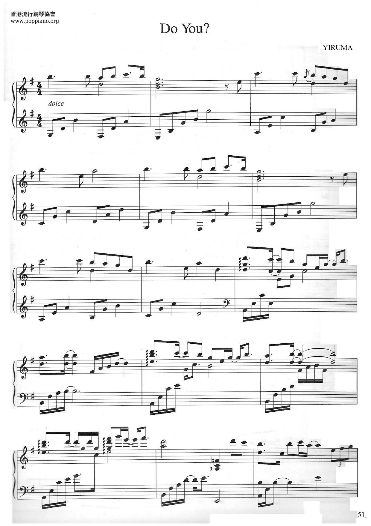 Yiruma-Do You? Sheet Music pdf, -ドゥー・ユー？ 악보 - Free Score Download ★
