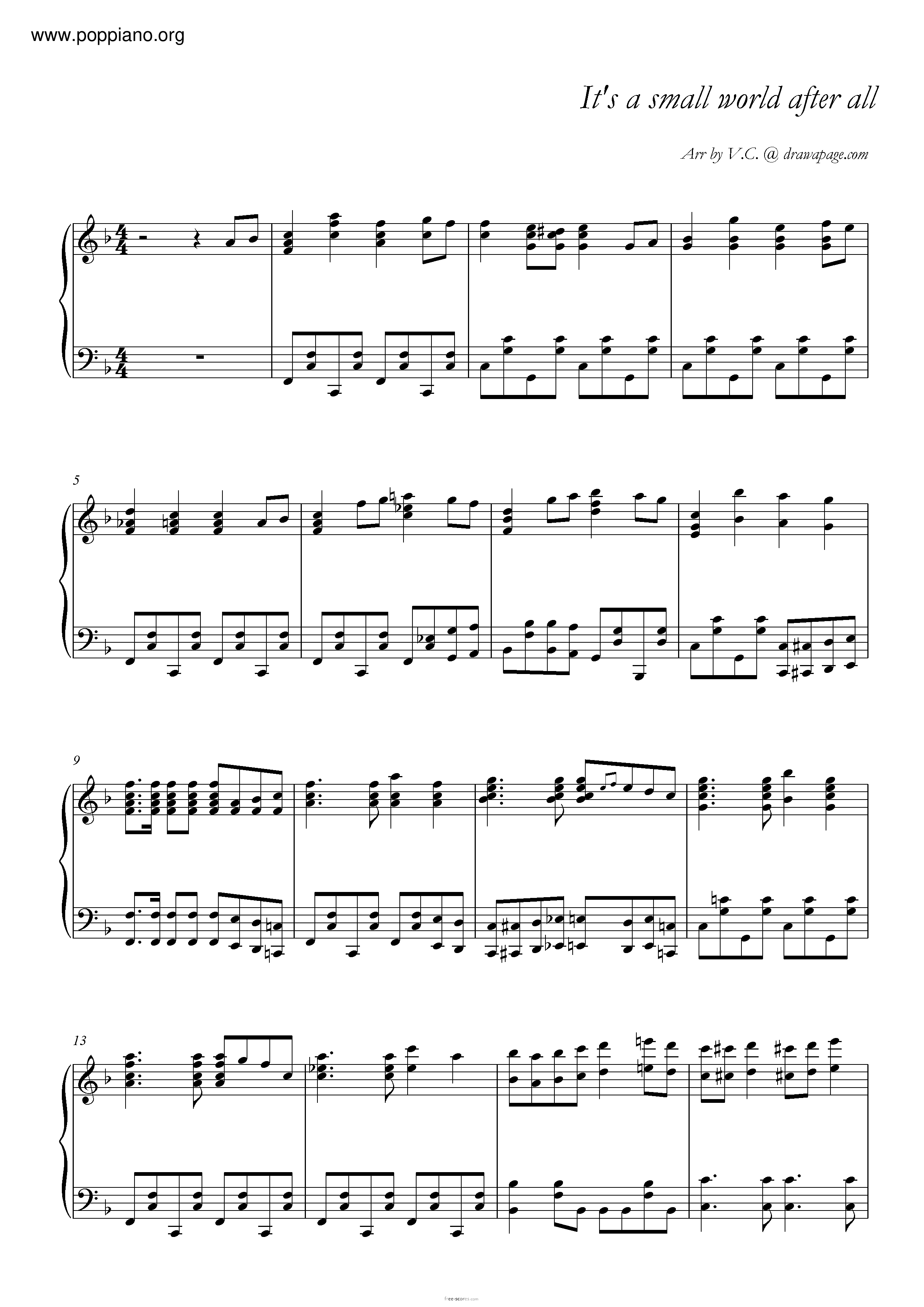 Disney-It's A Small World Sheet Music pdf, -小さな世界 楽譜 - Free Score ...