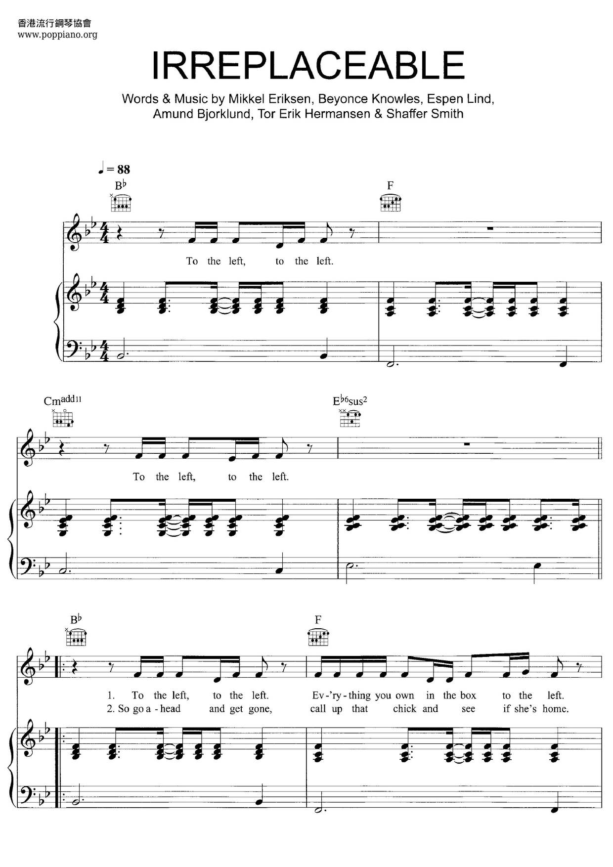 Beyonce-Irreplaceable Sheet Music pdf, -イリプレイスブル 악보 - Free Score Download ★