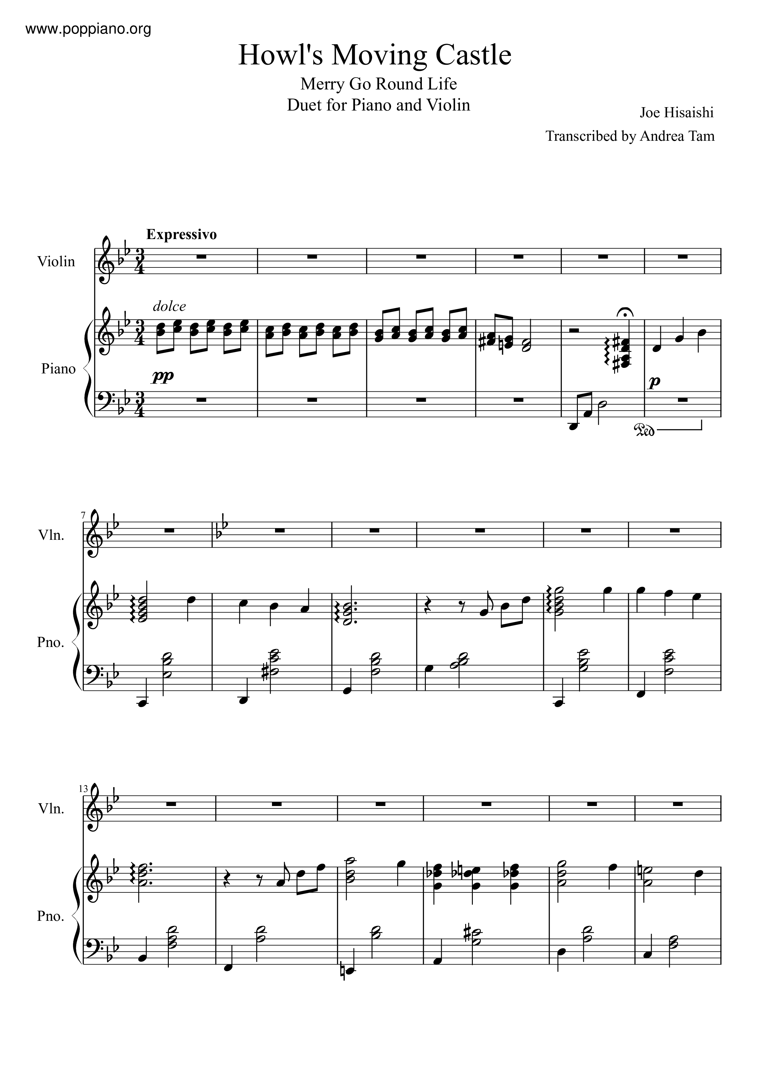 Joe Hisaishi-Howl’s Moving Castle-The Carousel Of Life Sheet Music pdf ...