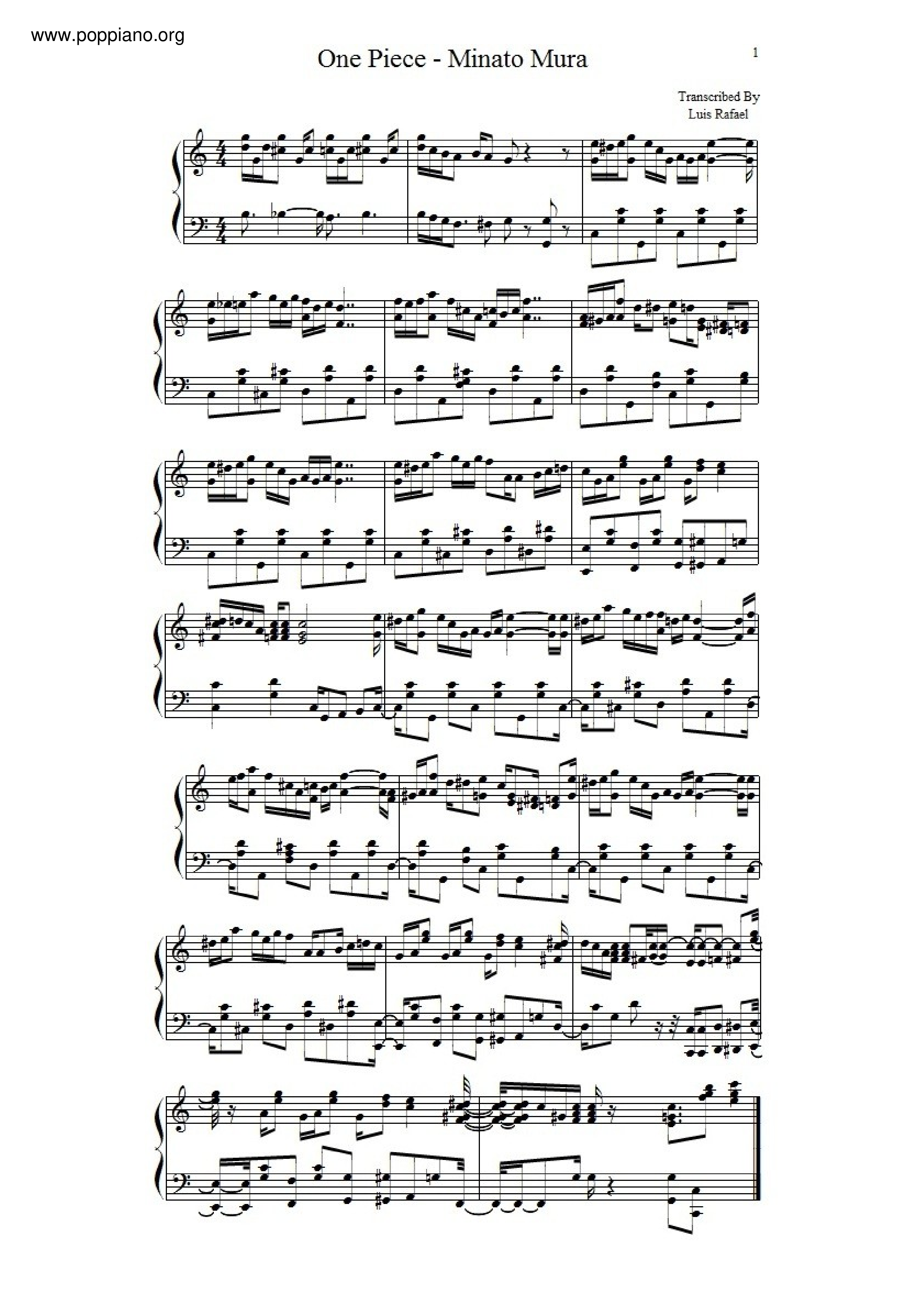 One Piece-One Piece- Minato Mura Sheet Music pdf, -ワンピース-湊村 악보 - Free ...