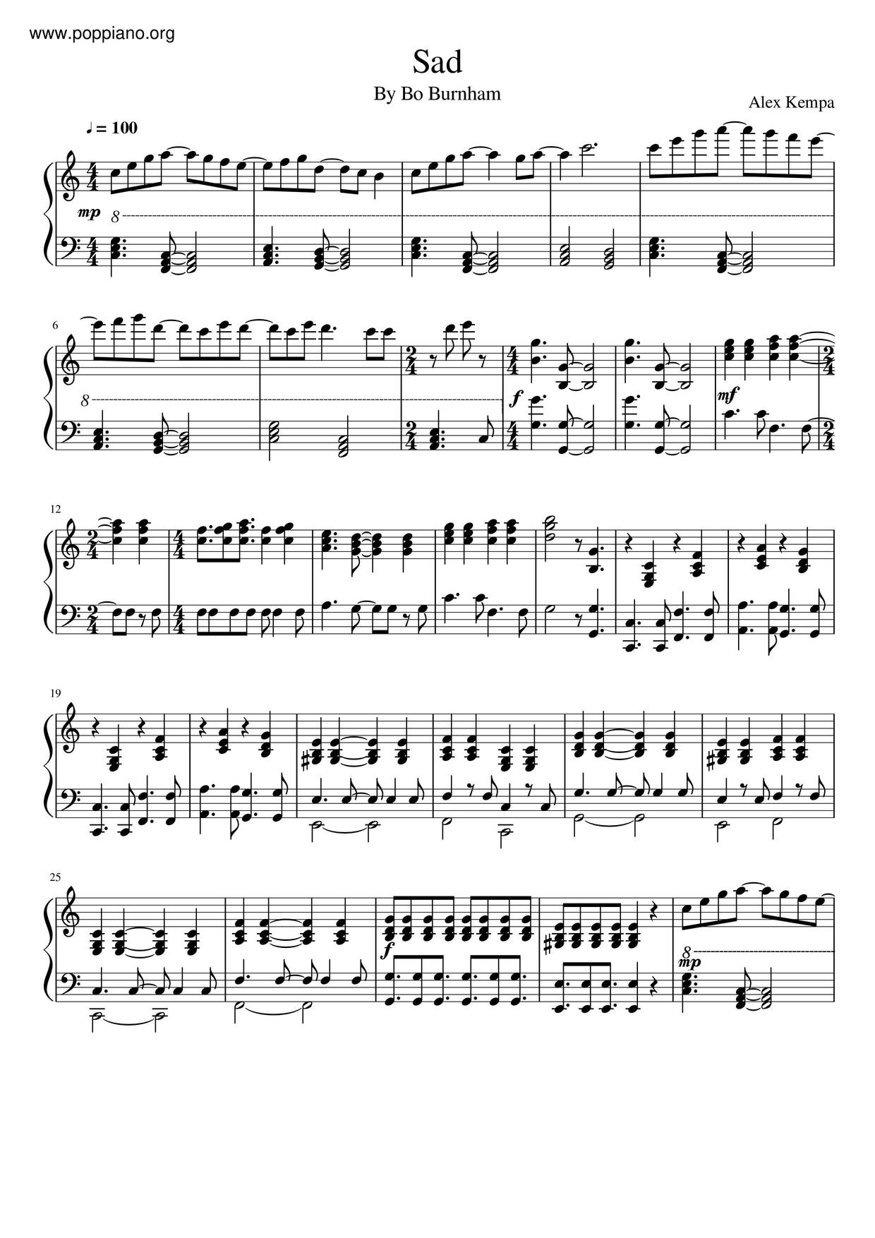 Bo Burnham-Sad Sheet Music pdf, -「サッド」 악보 - Free Score Download ★
