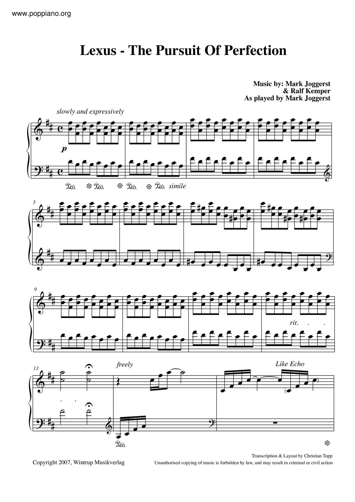 Mark Joggerst, Ralf Kemper Lexus-The Pursuit Of Perfection Sheet Music ...