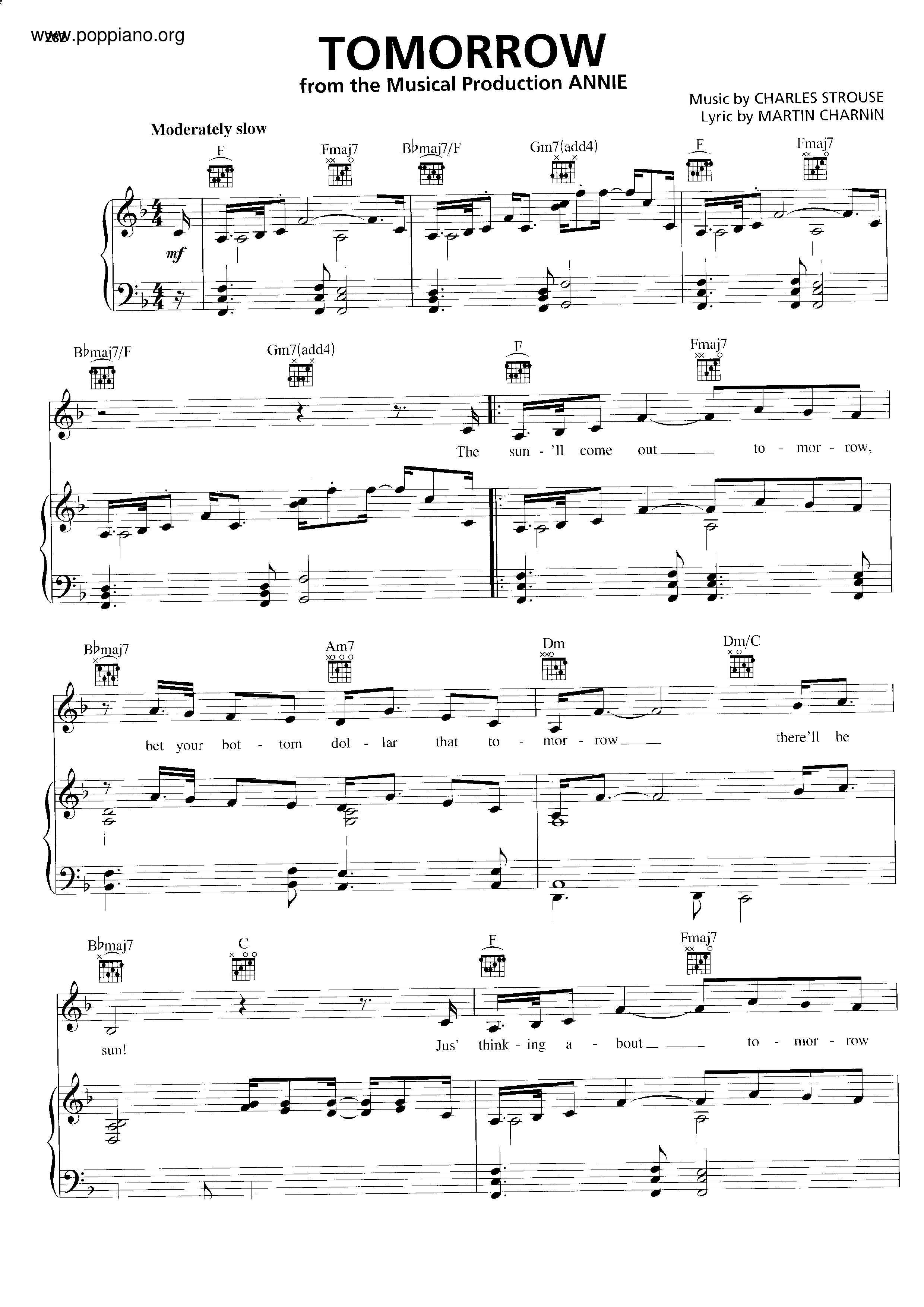 Aileen Quinn-Annie - Tomorrow Sheet Music pdf, -アニー - トゥモロー 악보 - Free ...