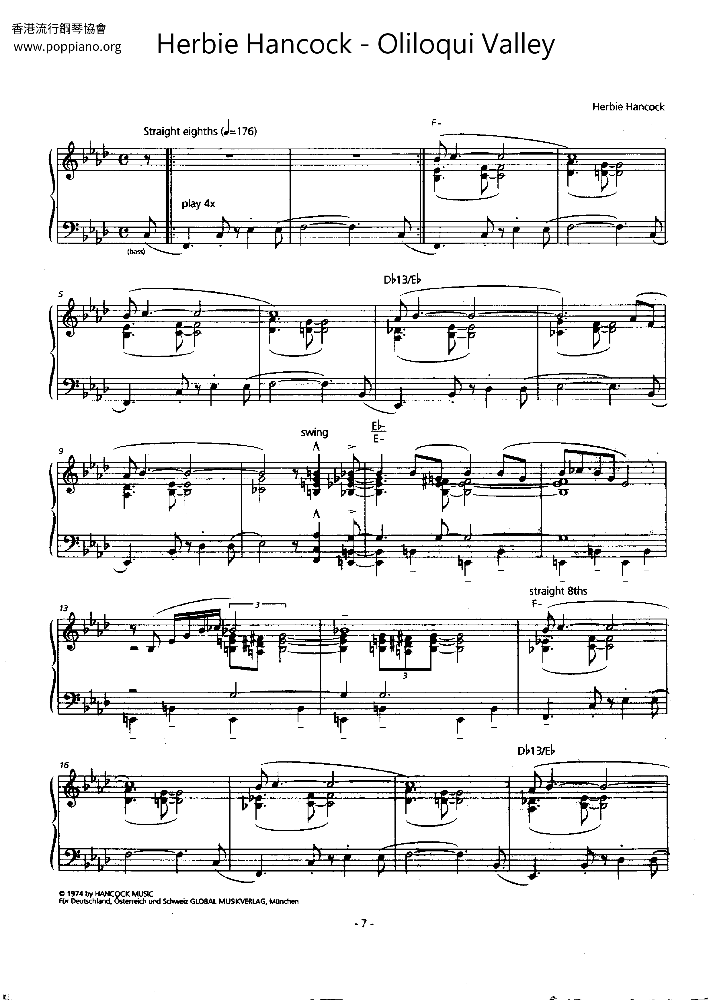 Herbie Hancock-Oliloqui Valley Sheet Music pdf, - Free Score Download ★