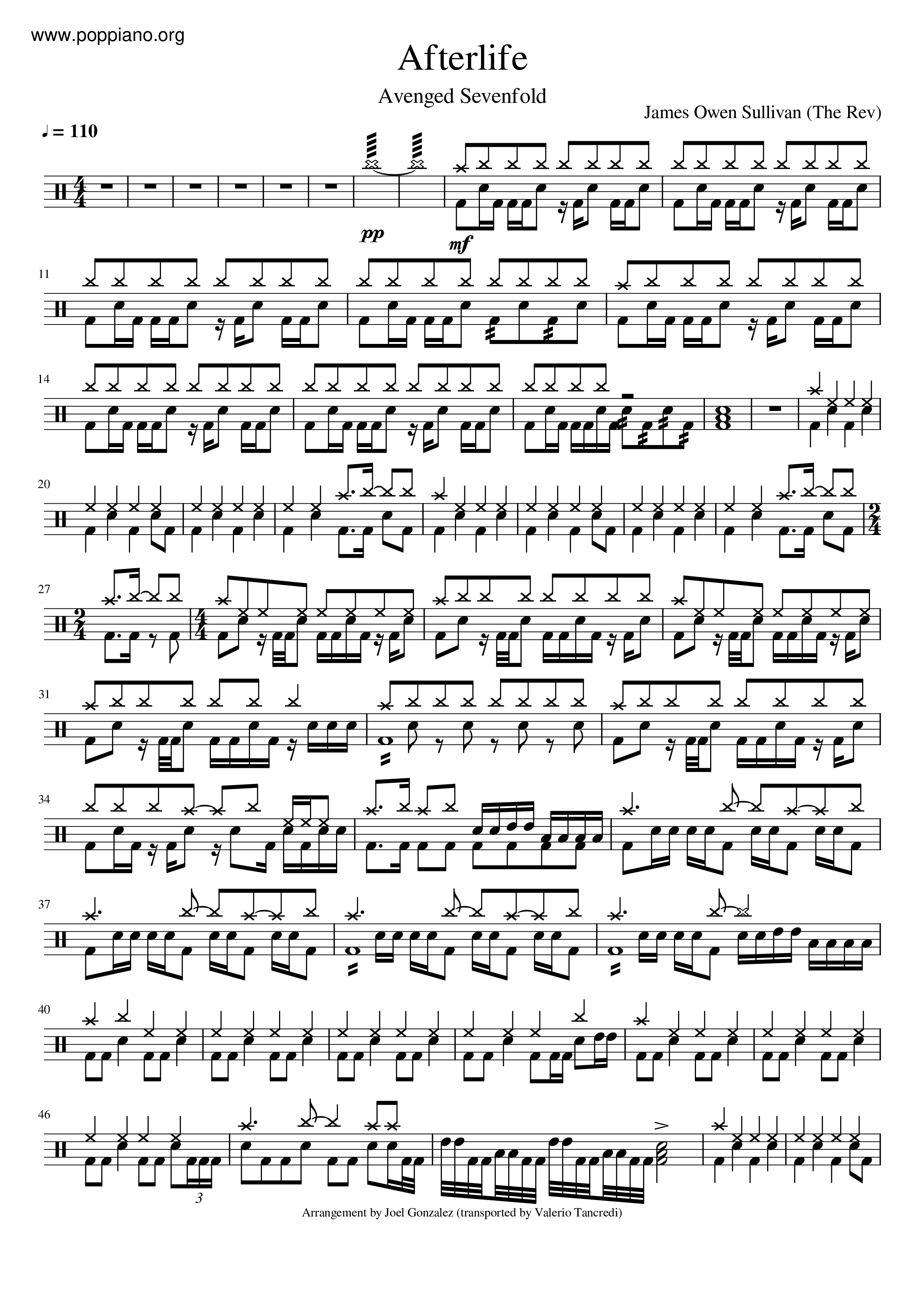 Avenged Sevenfold-Afterlife Drum Tab pdf, -アフターライフ 악보 - Free Score ...