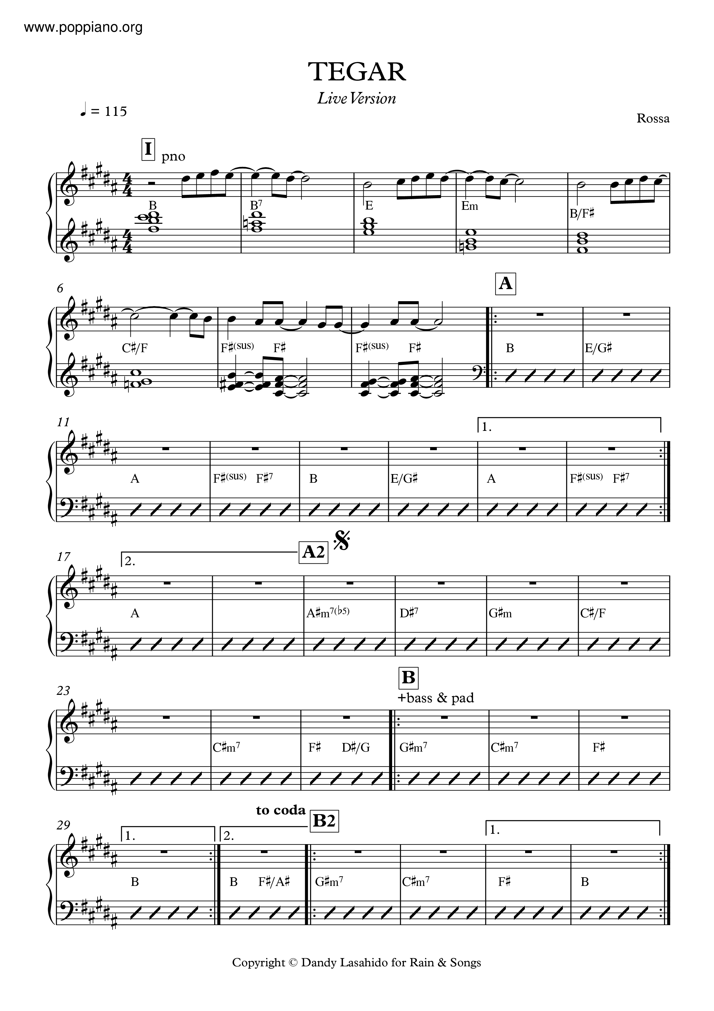 Rossa-Tegar Sheet Music pdf, - Free Score Download ★