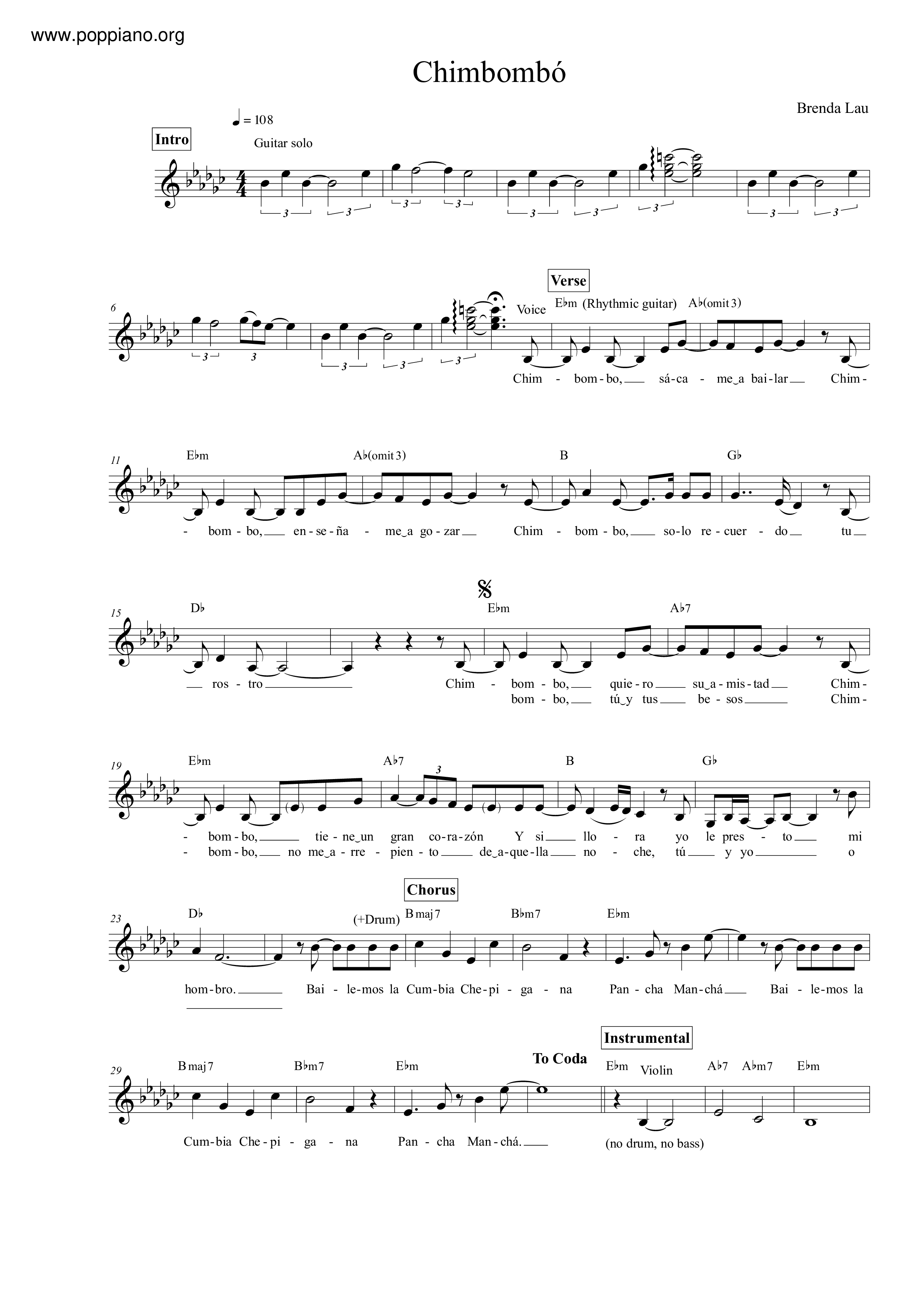 Brenda Lau-Chimbombo Sheet Music pdf, - Free Score Download ★