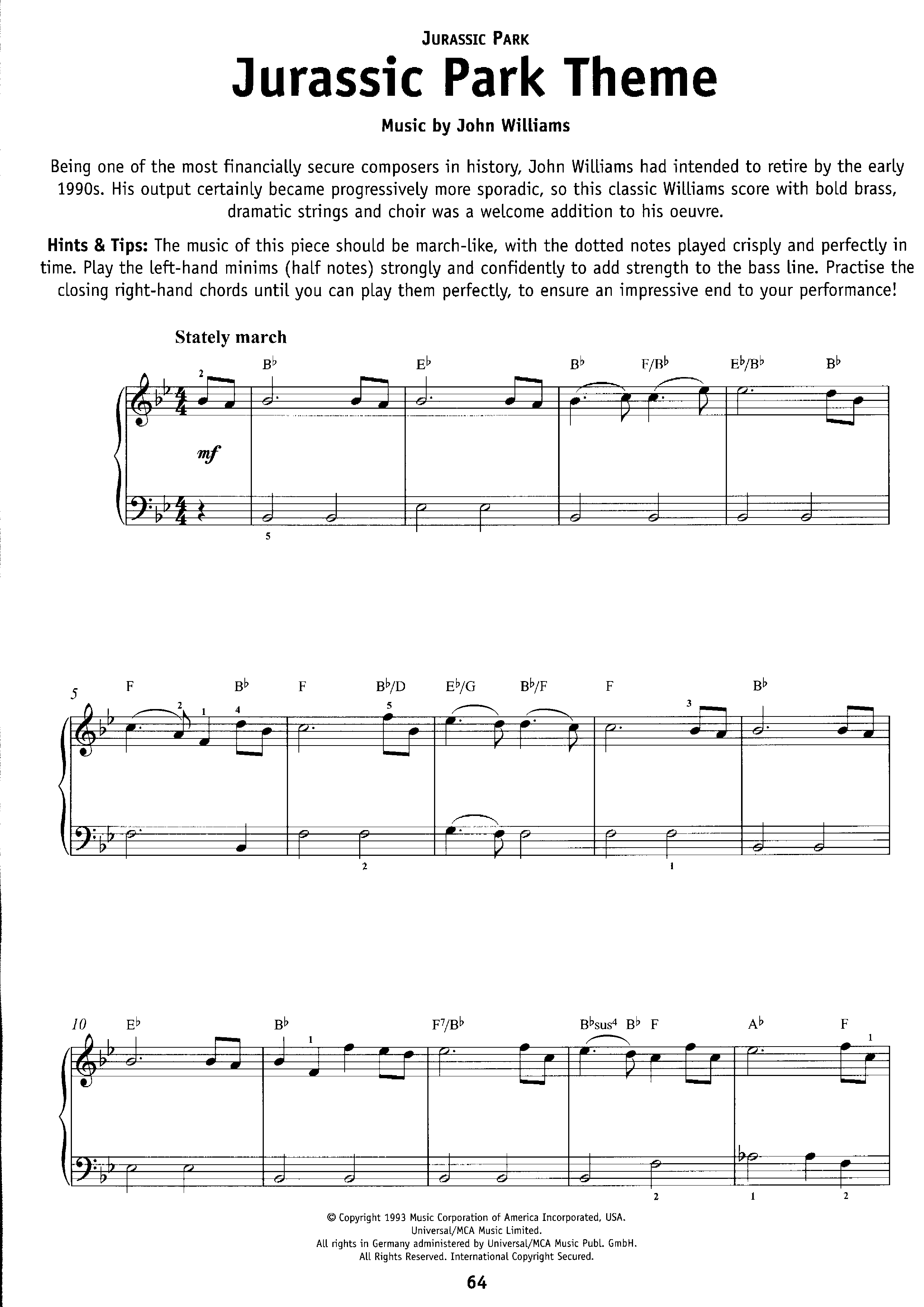 John Williams-Jurassic Park Theme Sheet Music pdf, -ジュラシック・パーク・テーマ 악보 ...