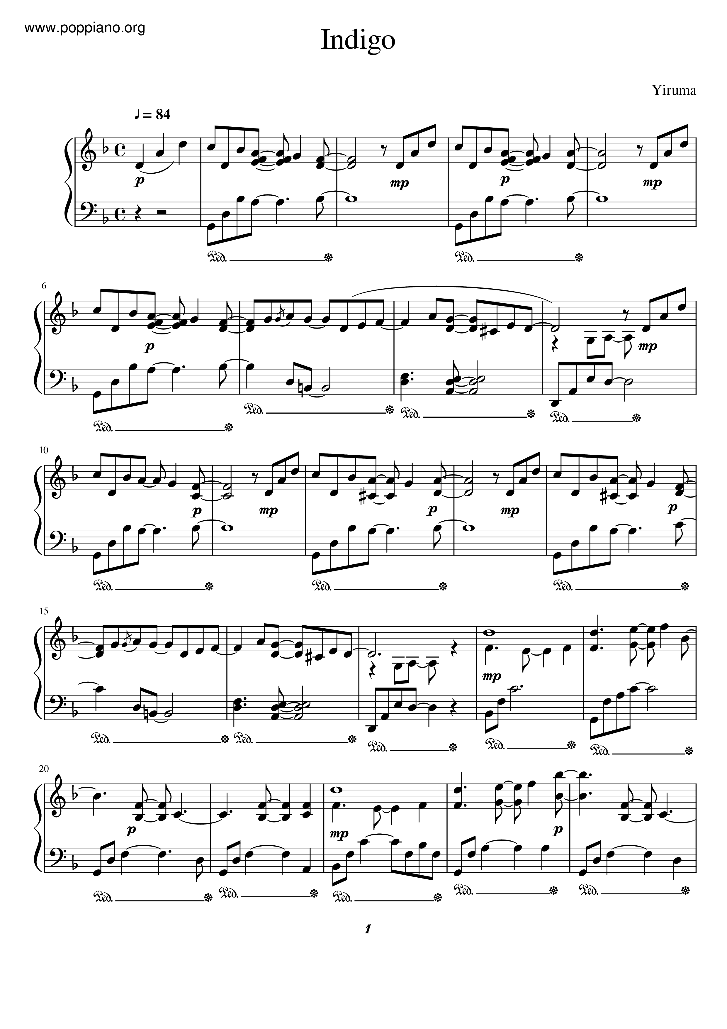 Yiruma-Indigo 琴譜pdf-POPPIANO.ORG 琴譜下載 ★