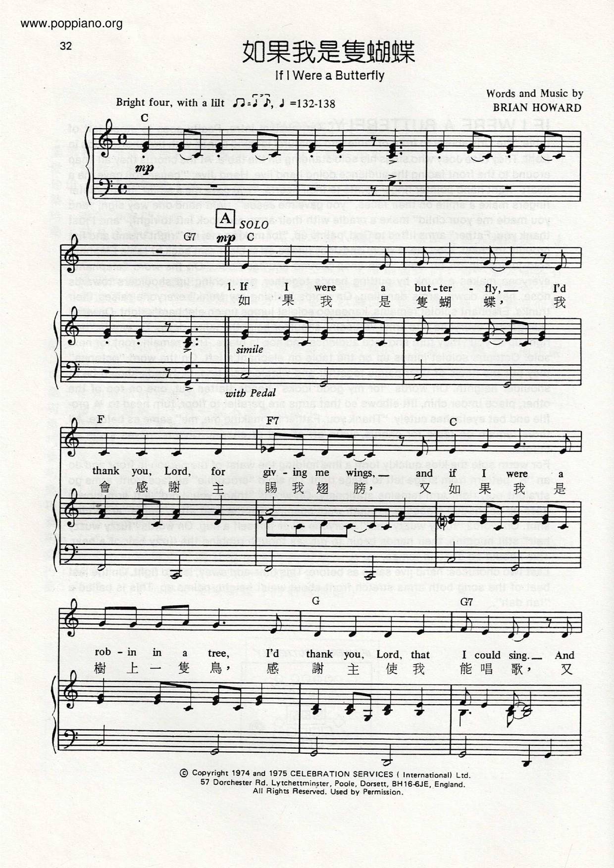 Worship-If I Were A Butterfly Sheet Music pdf, - Free Score Download ★