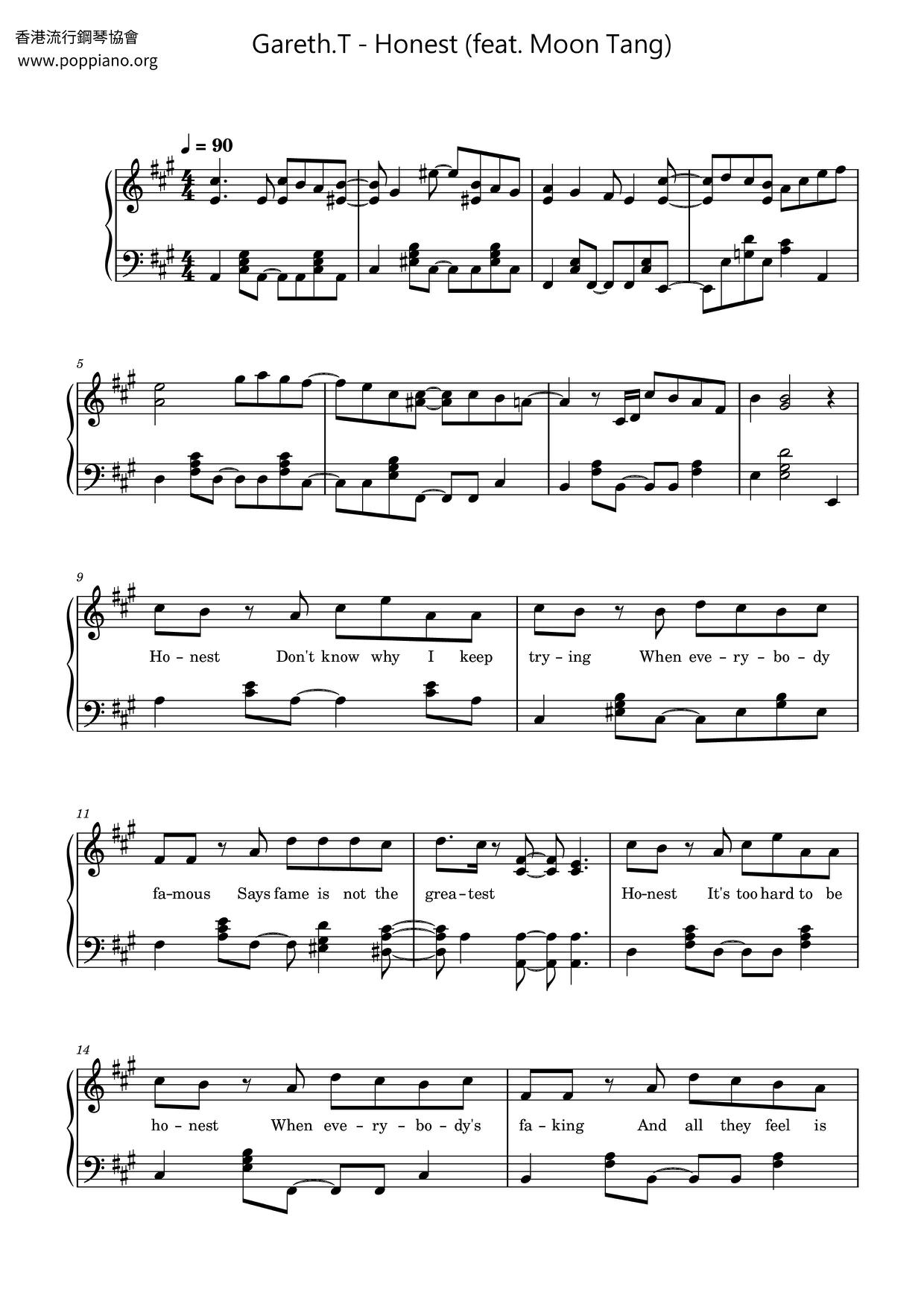 Gareth.T 湯令山-honest (feat. moon tang) Sheet Music pdf, - Free Score ...