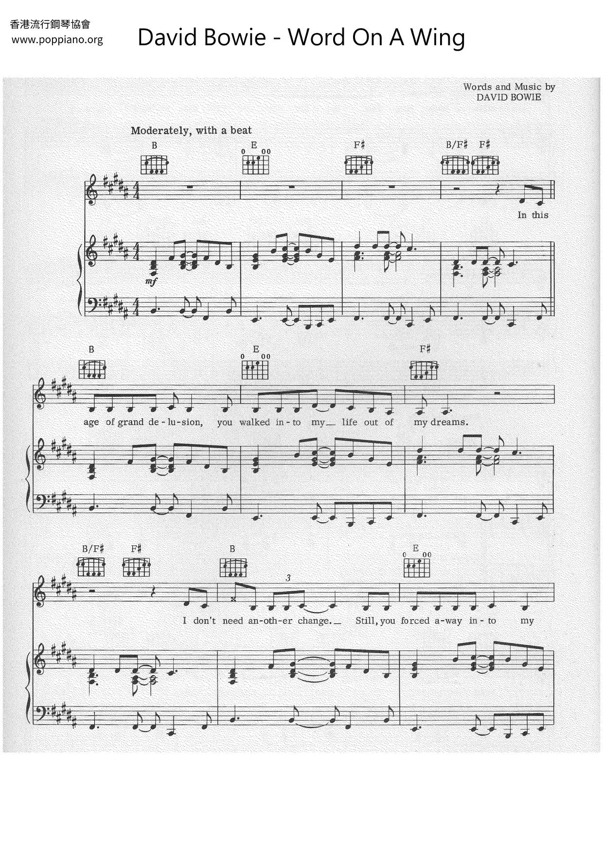David Bowie-Word On A Wing Sheet Music pdf, - Free Score Download ★