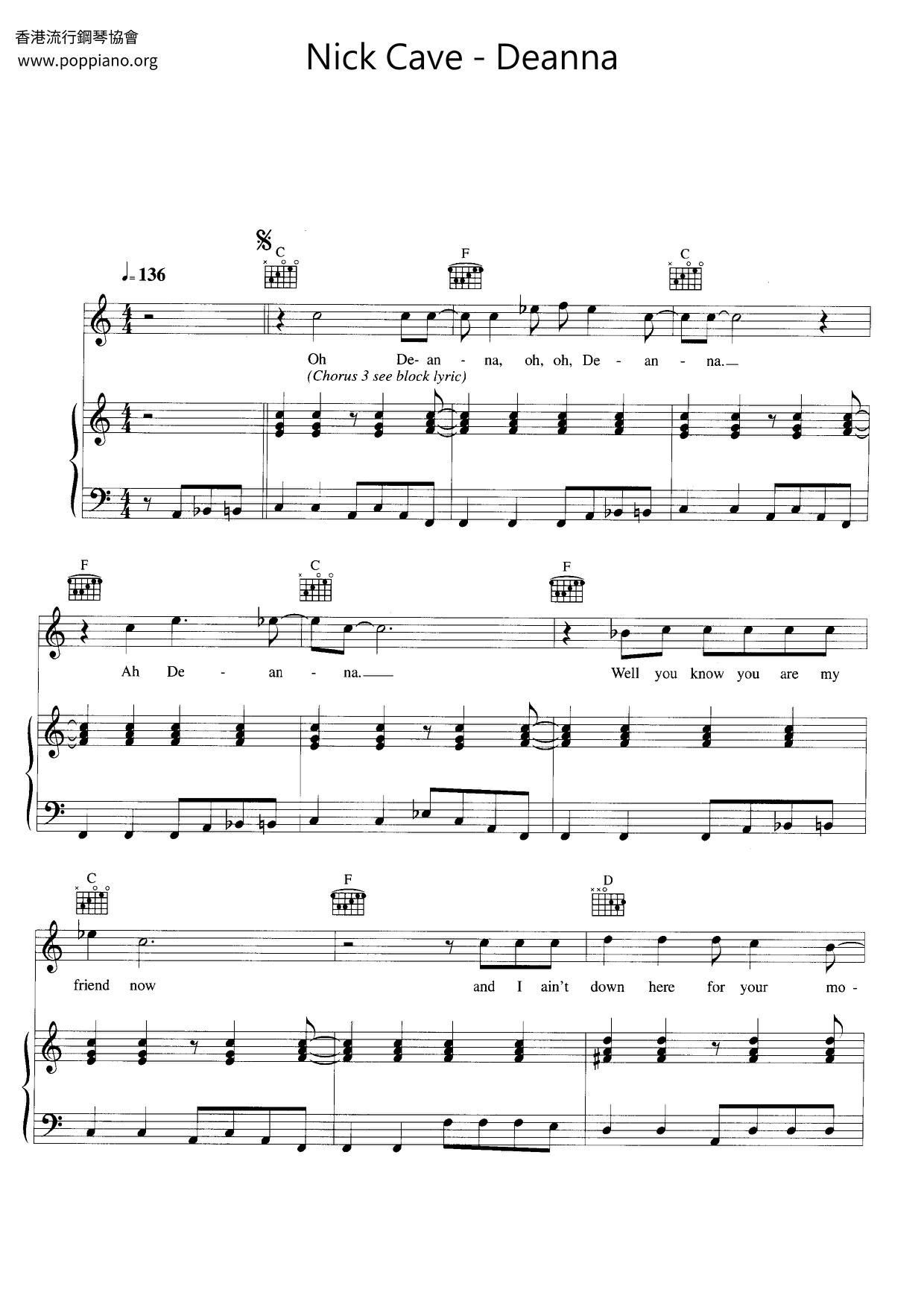 Nick Cave-Deanna Sheet Music pdf, - Free Score Download ★