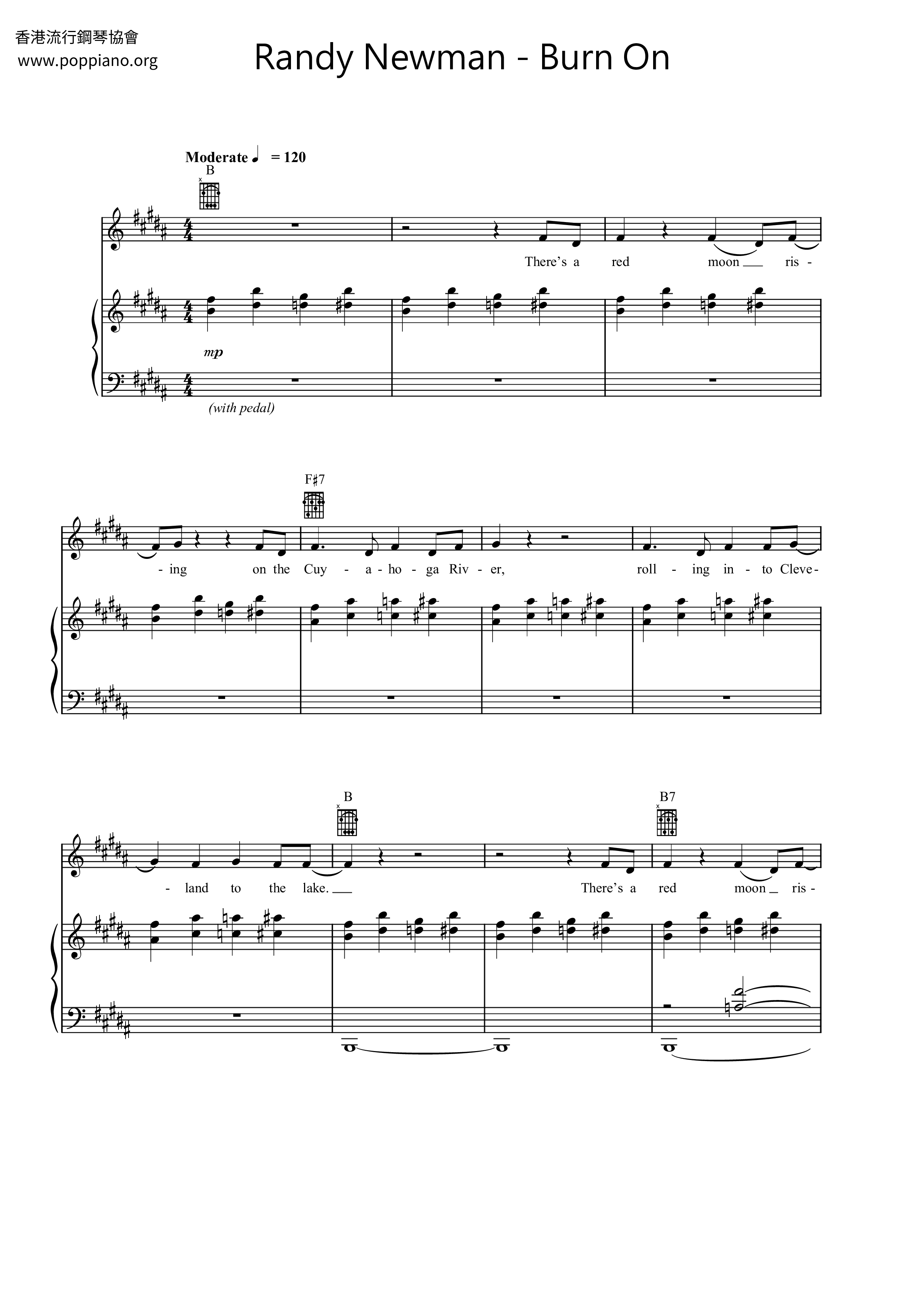 Randy Newman-Burn On 琴譜pdf-POPPIANO.ORG 琴譜下載 ★