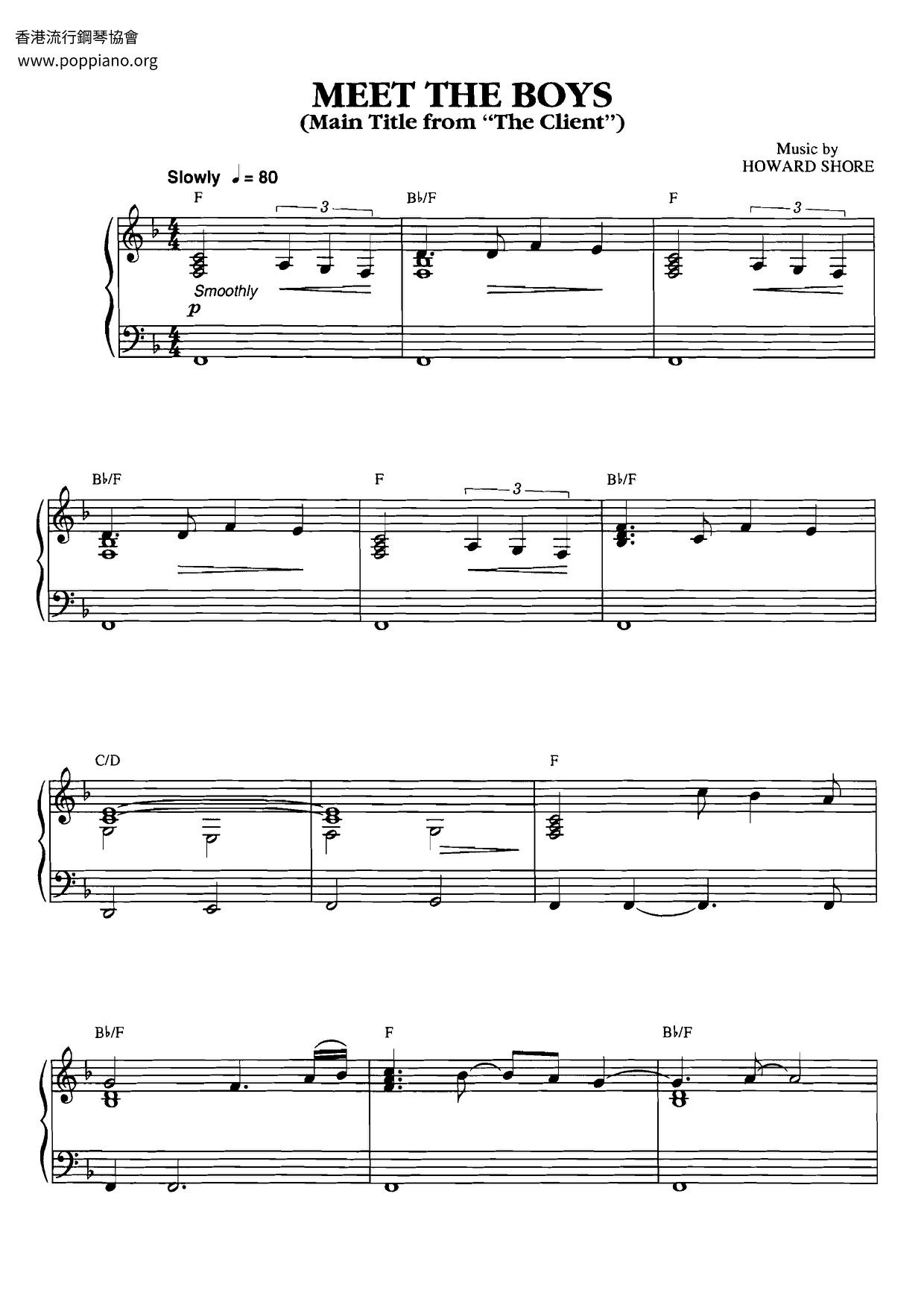 Howard Shore-The Client - Meet The Boys 琴譜pdf-POPPIANO.ORG 琴譜下載 ★