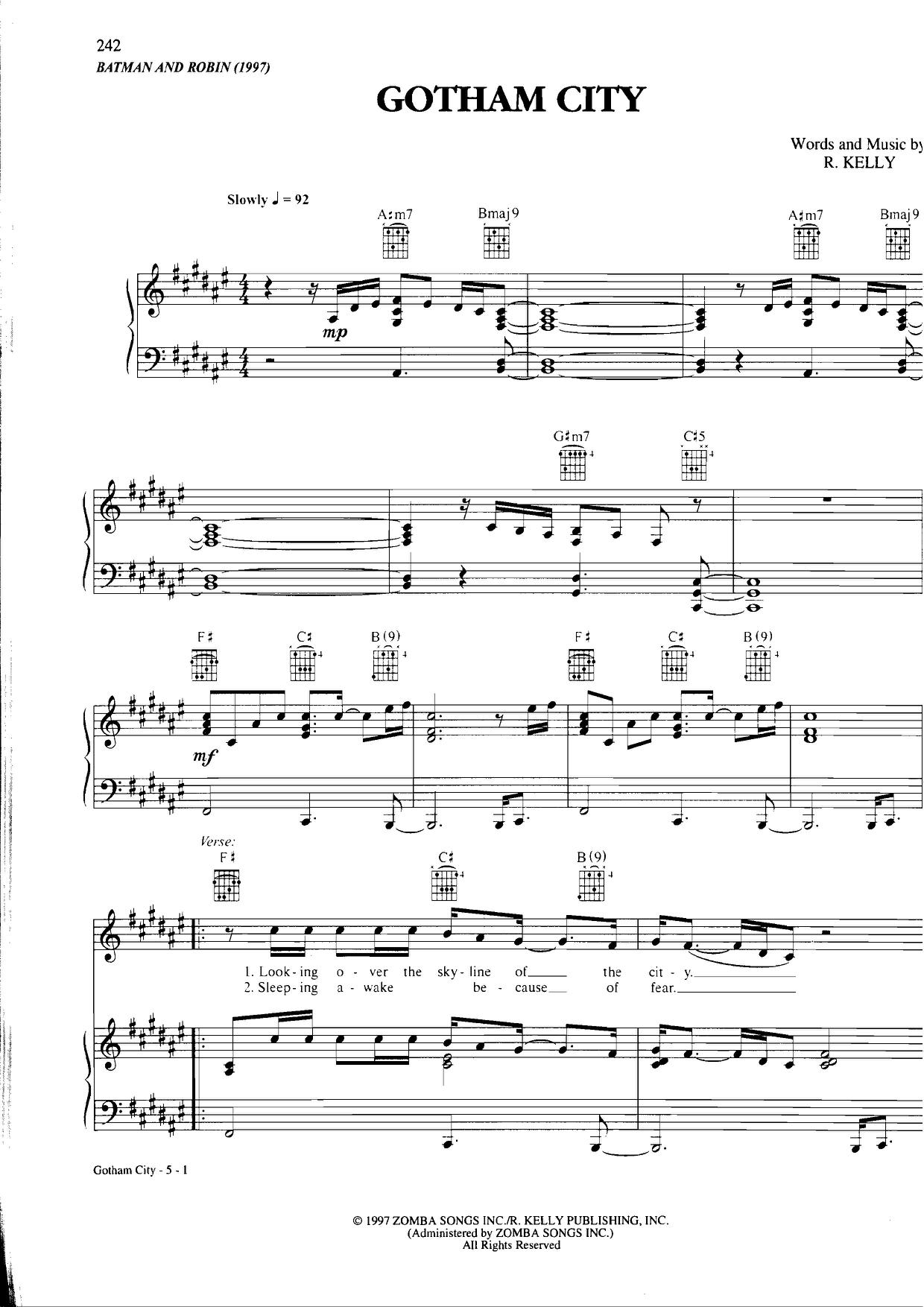 R. Kelly-Gotham City Sheet Music pdf, - Free Score Download ★