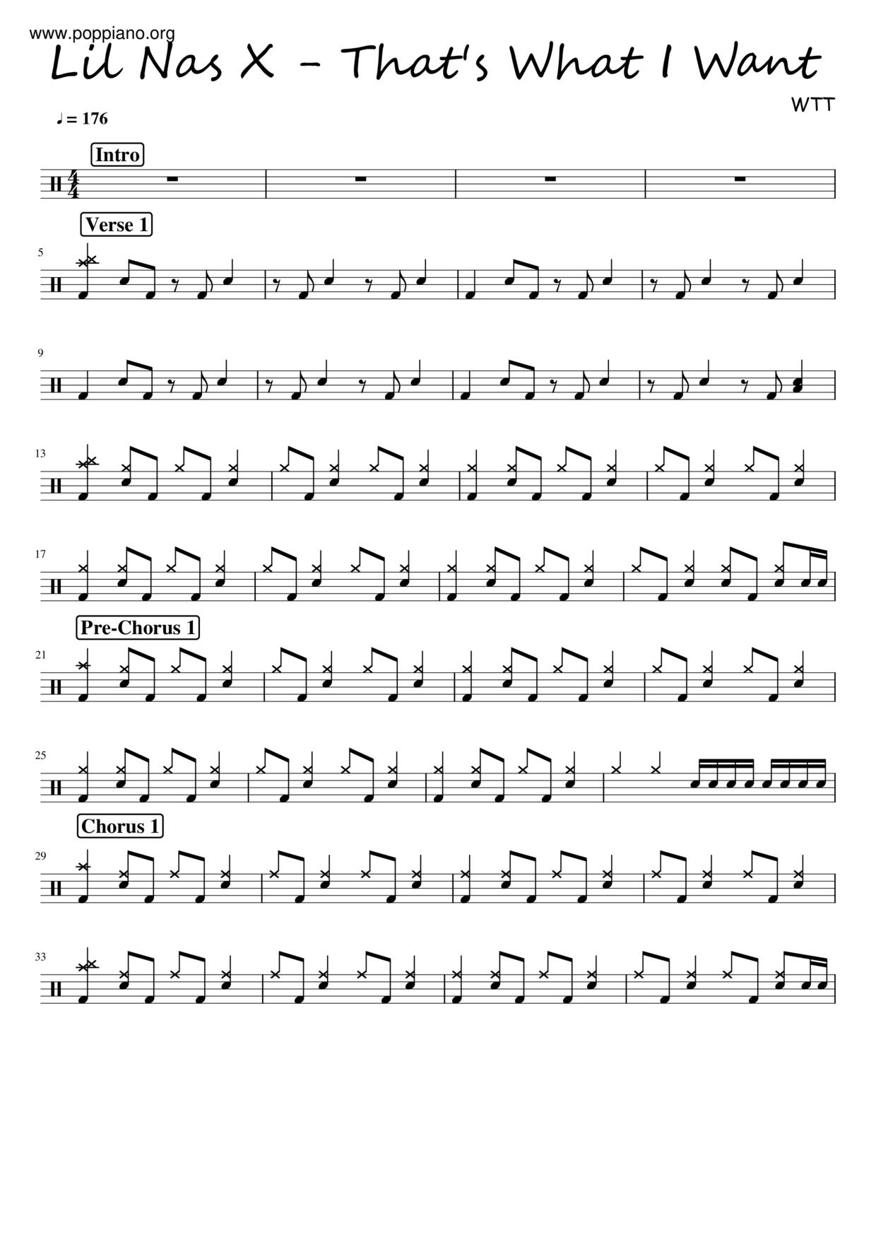 Lil Nas X-Thats What I Want Drum Tab pdf, - Free Score Download ★