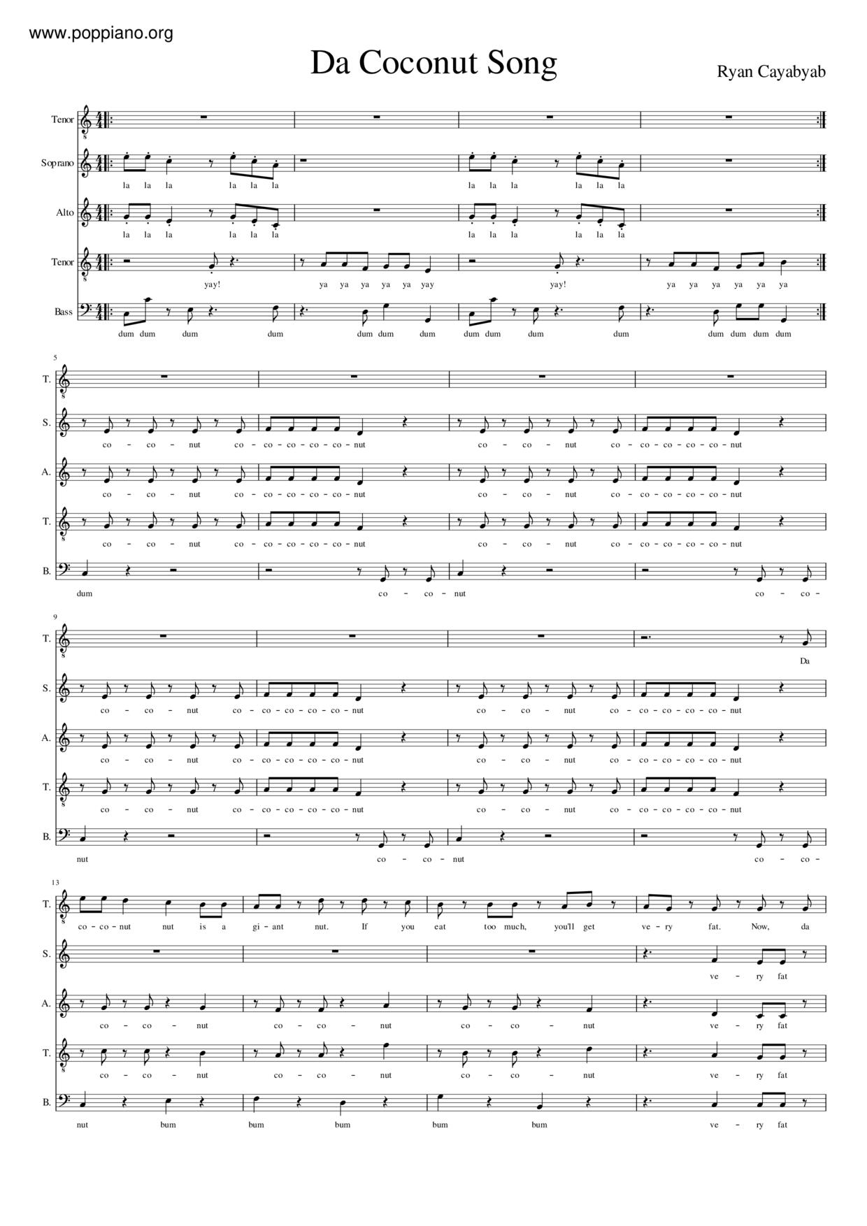 Kid songs-Da Coconut Nut - The Coconut Song Sheet Music pdf, - Free ...