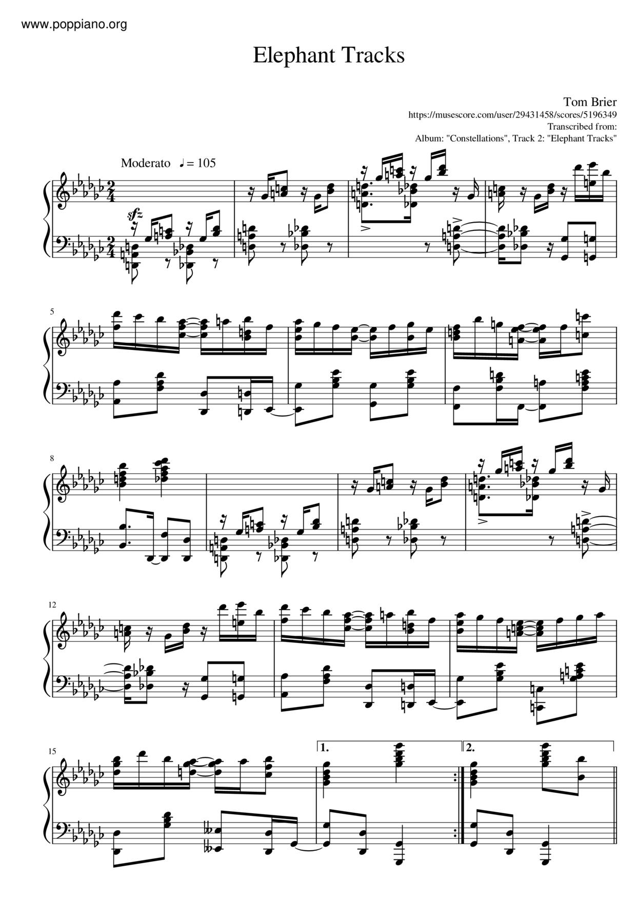 Tom Brier-Elephant Tracks 琴譜pdf-POPPIANO.ORG 琴譜下載 ★