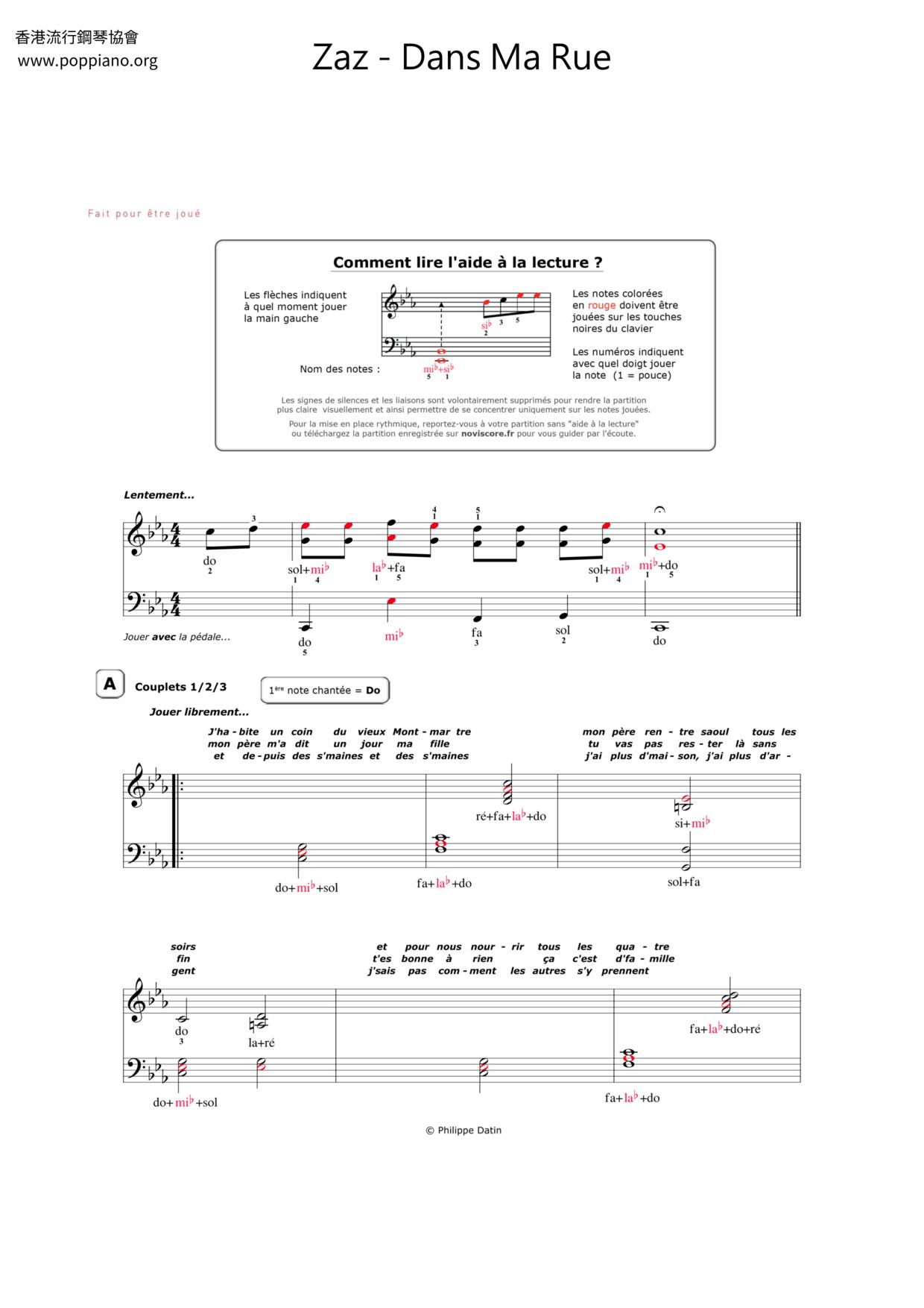 Zaz-Dans Ma Rue Sheet Music pdf, - Free Score Download ★