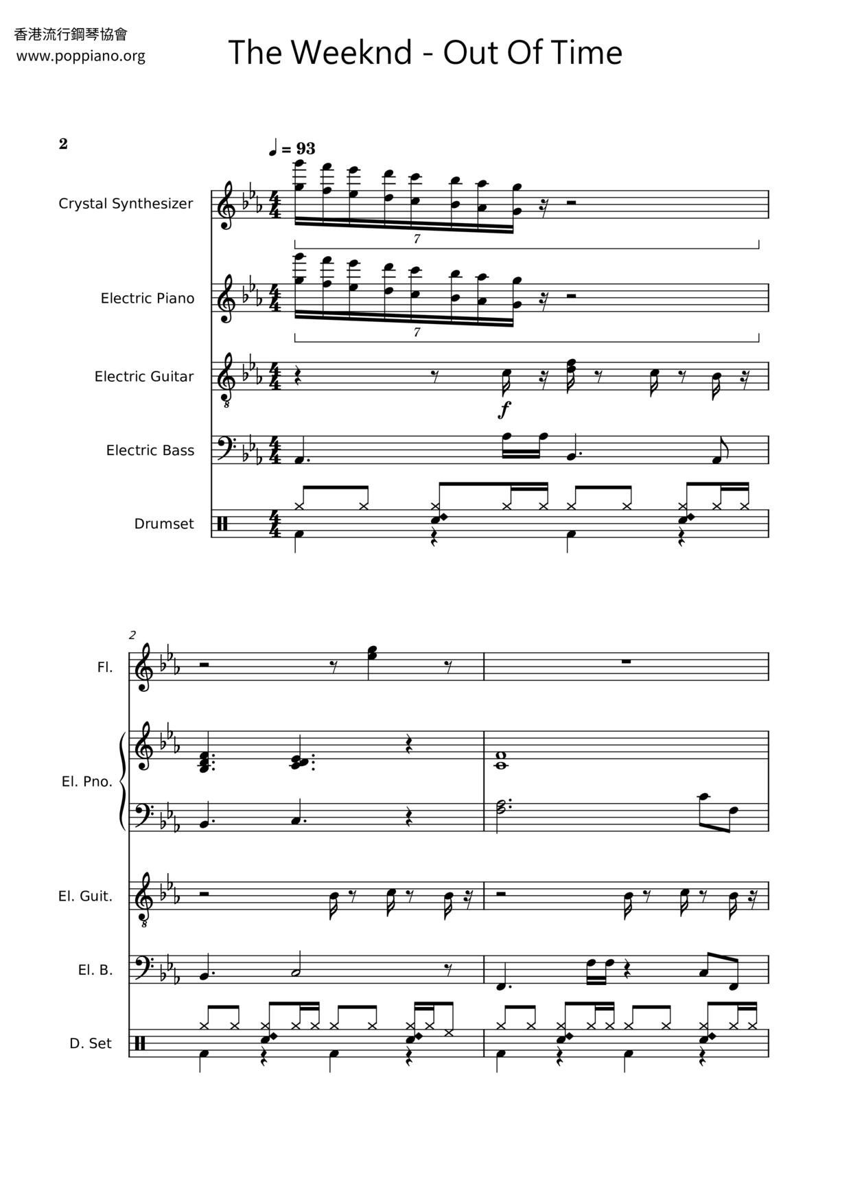 The Weeknd-Out Of Time 琴譜pdf-POPPIANO.ORG 琴譜下載 ★