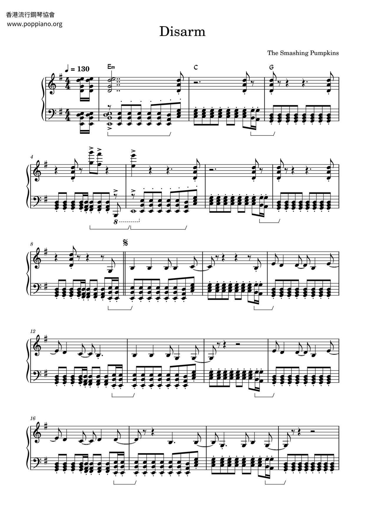 The Smashing Pumpkins-Disarm 琴譜pdf-POPPIANO.ORG 琴譜下載 ★