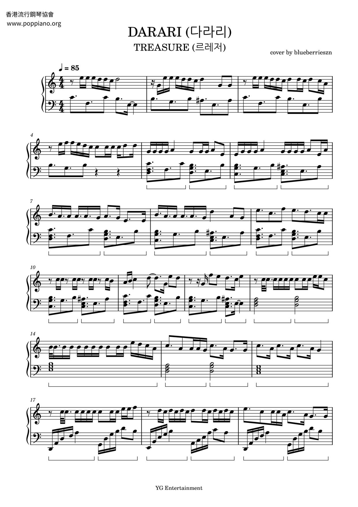 TREASURE-Darari Sheet Music pdf, - Free Score Download ★