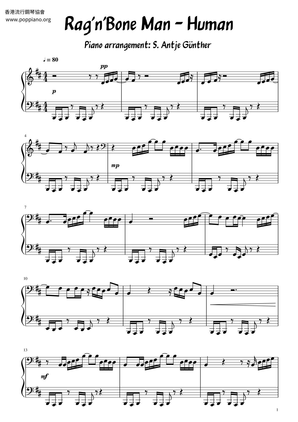 Rag'n'Bone Man-Human Sheet Music pdf, -ヒューマン 악보 - Free Score Download ★