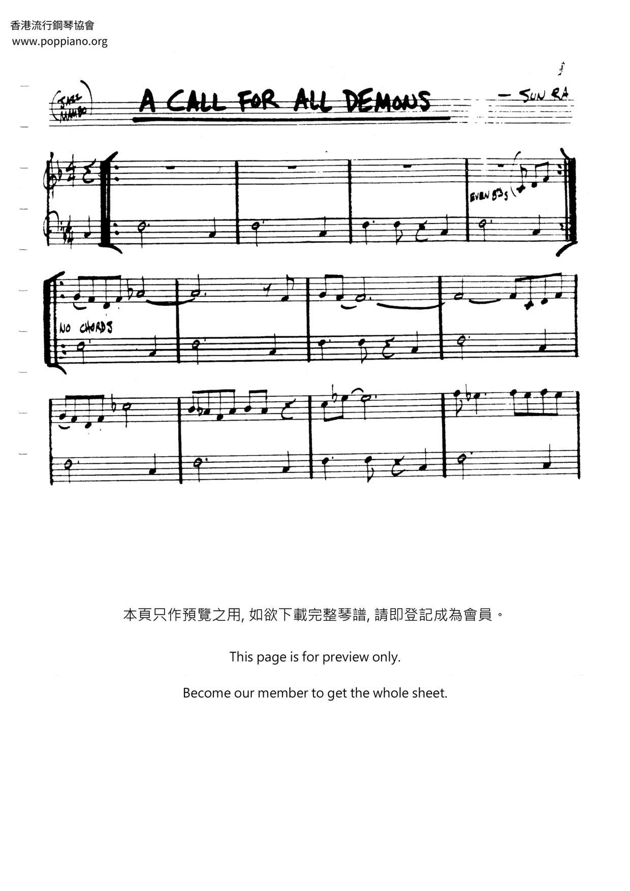Sun Ra-A Call For All Demons Sheet Music pdf, - Free Score Download ★