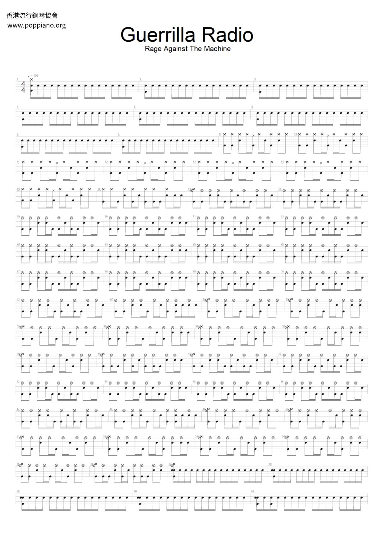 Rage Against The Machine-Guerrilla Radio Drum Tab pdf, - Free Score ...
