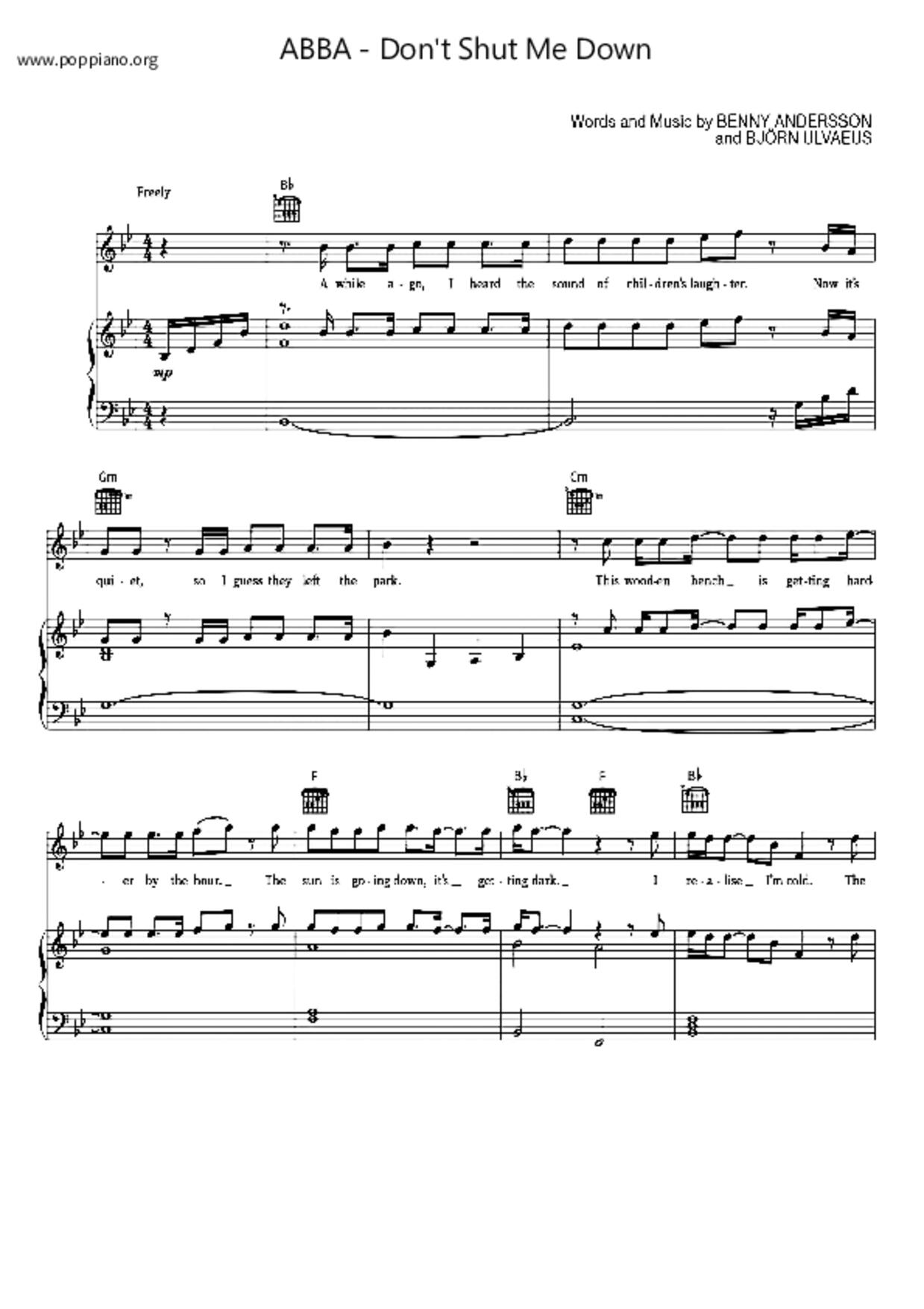 Abba-Don't Shut Me Down Sheet Music pdf, - Free Score Download ★