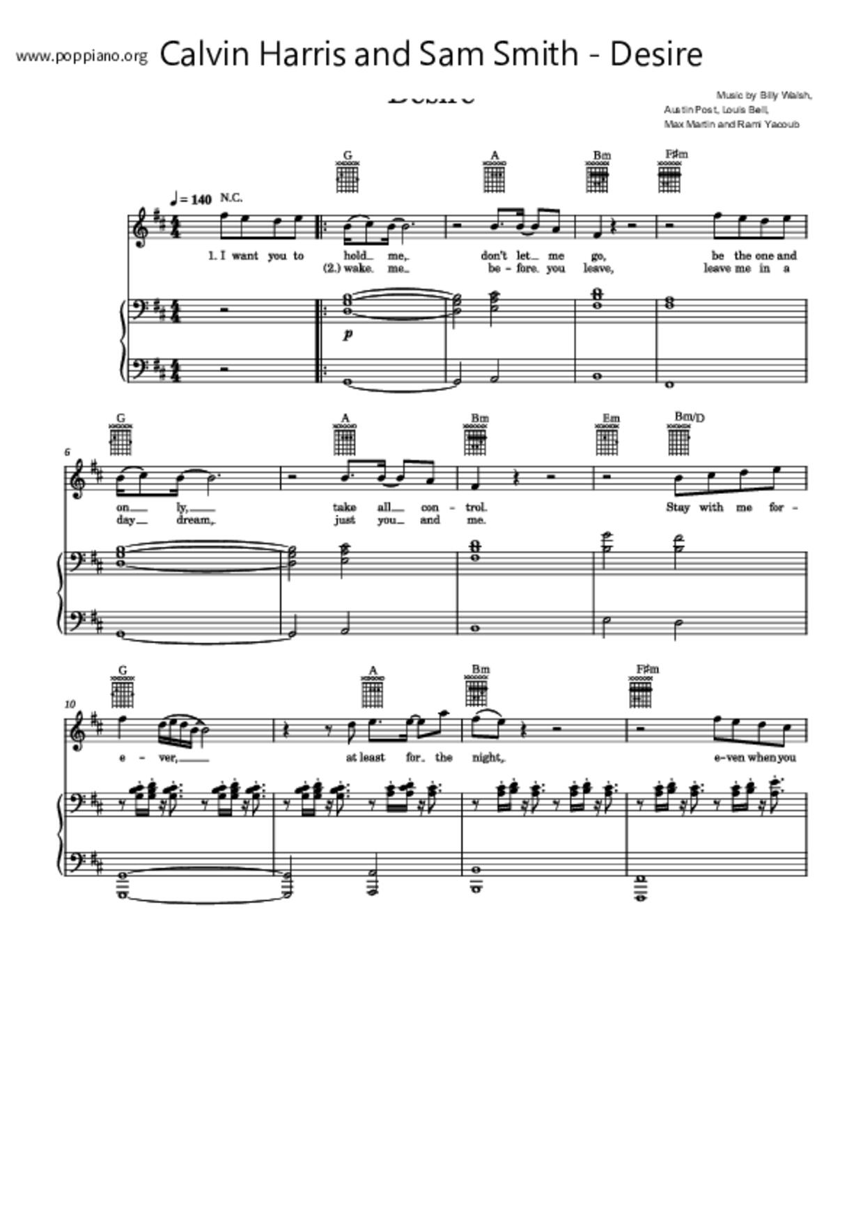 Calvin Harris, Sam Smith-Desire Sheet Music pdf, - Free Score Download ★
