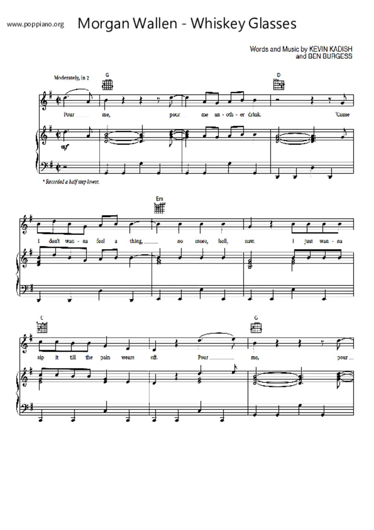 Morgan Wallen-Whiskey Glasses Sheet Music pdf, - Free Score Download ★