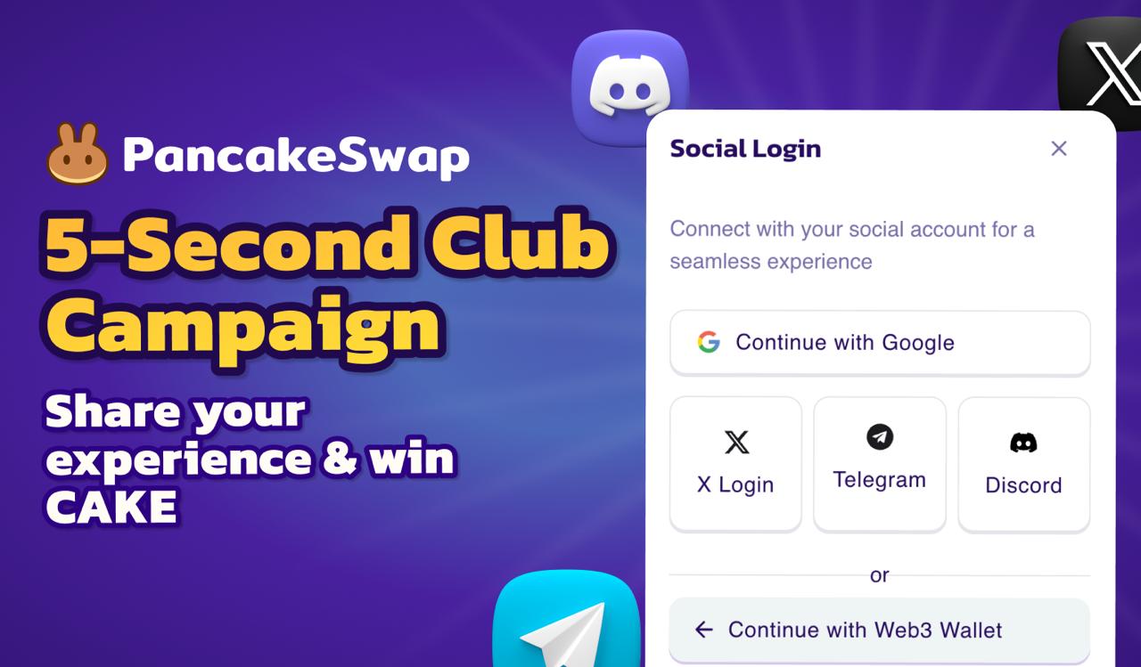 The 5-Second Club: Social Login is here | PancakeSwap