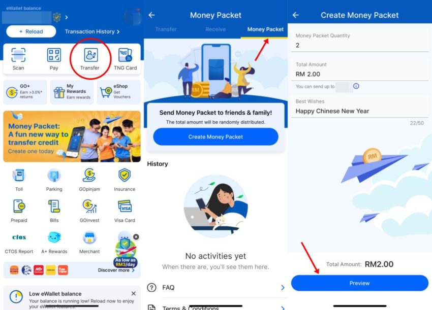 Cara Mudah Bagi 'Angpau' Melalui Money Packet TNG eWallet