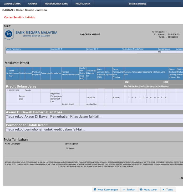 Cara Semak Laporan CCRIS Secara Dalam Talian